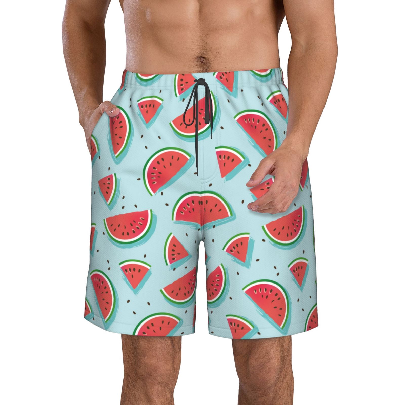 Cauagu Watermelon Print Men's Swim Trunks,Hawaiian Bathing Suit ...