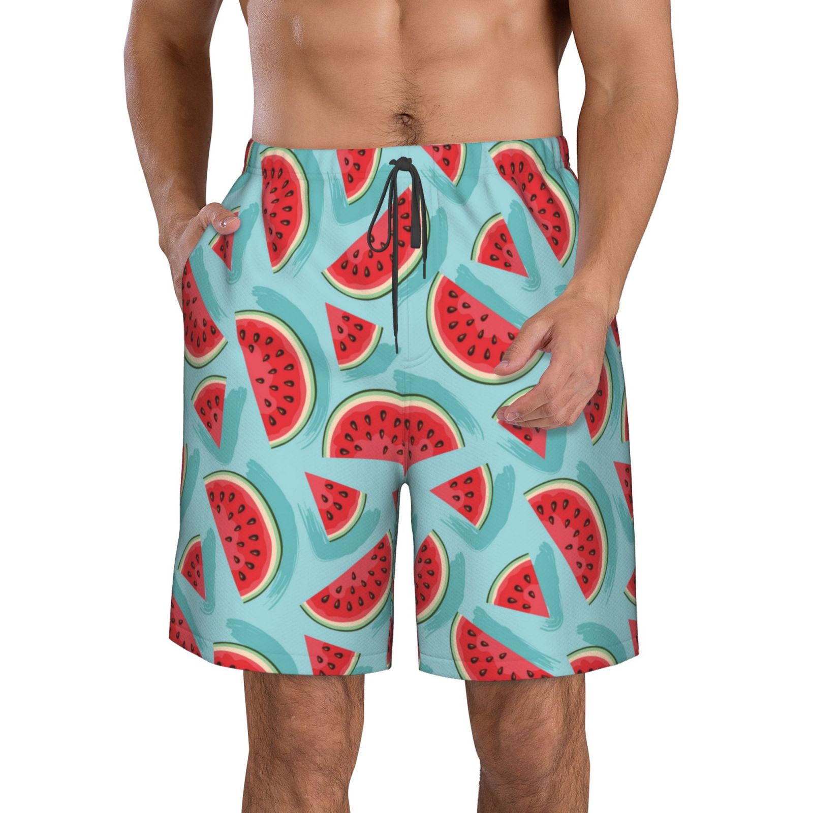 Cauagu Watermelon Print Men's Swim Trunks,Hawaiian Bathing Suit ...