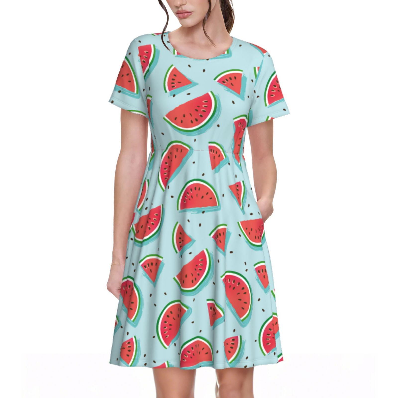 Cauagu Watermelon Print Summer Dresses for Women 2025 Loose Short ...
