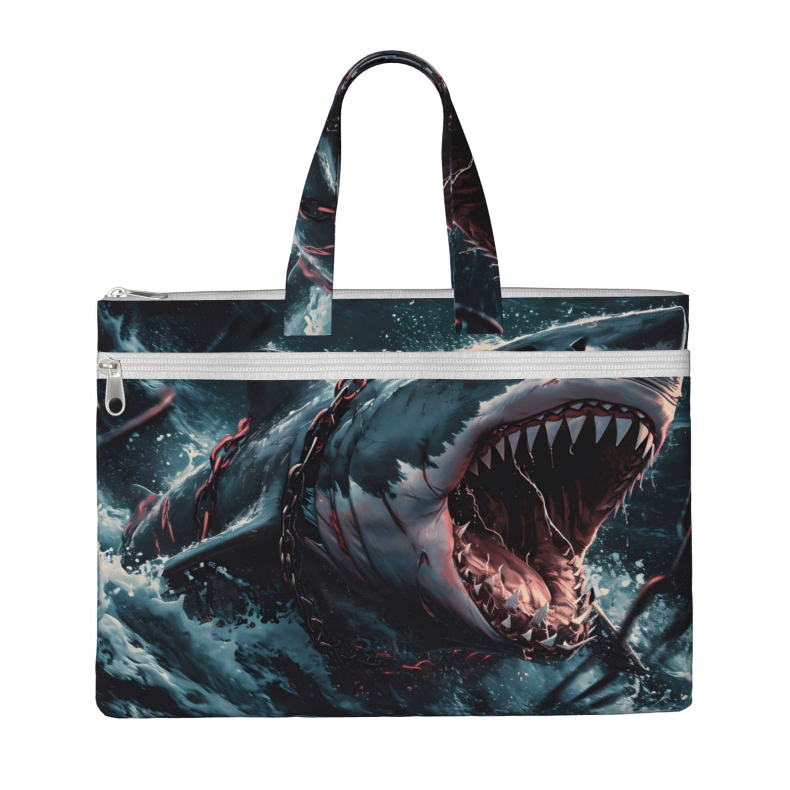 Cauagu Wave Chain Shark Pattern Canvas Tote File Bag, Zipper Tote Bag ...