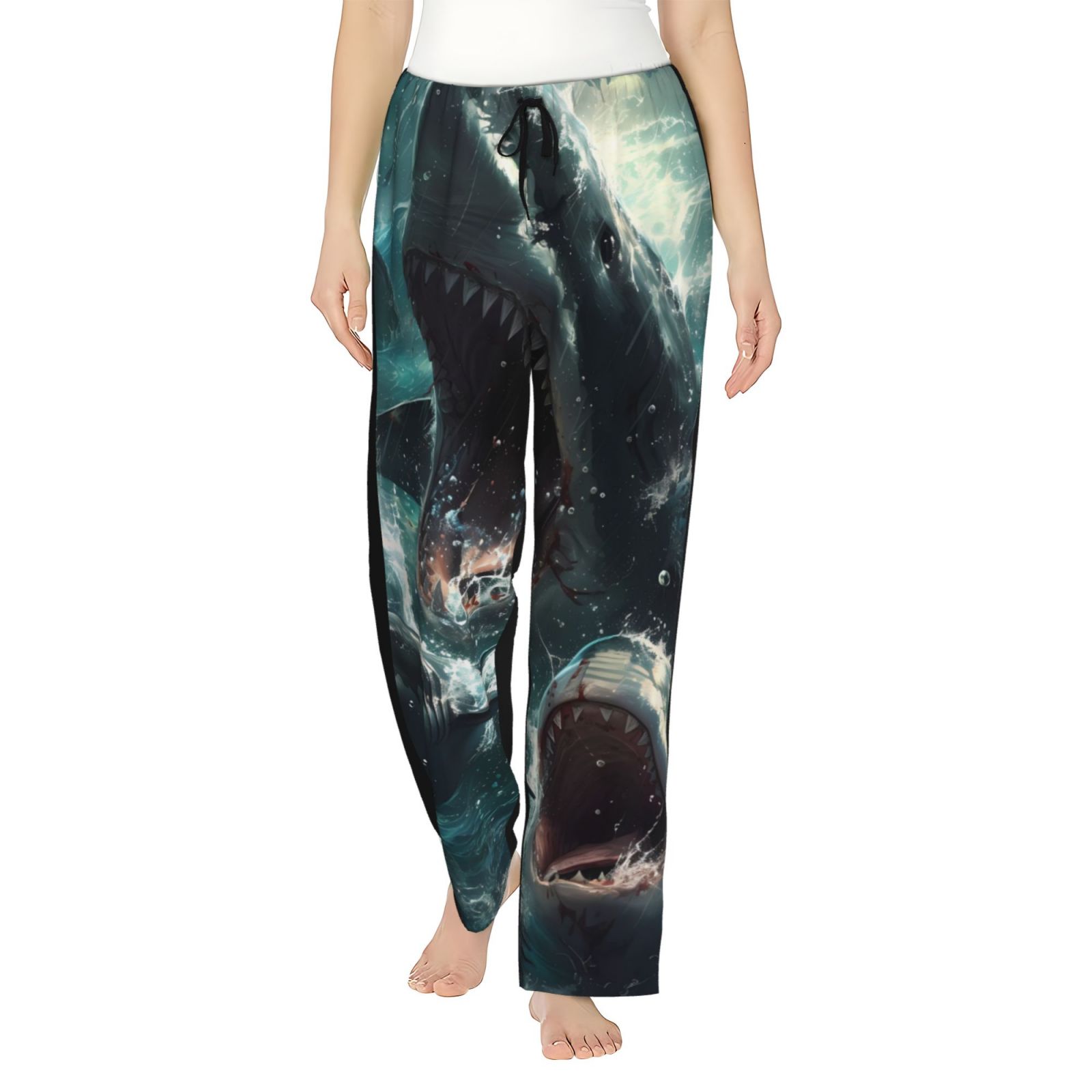 Cauagu Wave Ocean Animal Shark Pajama Pants for Women Loose Fit Wide ...