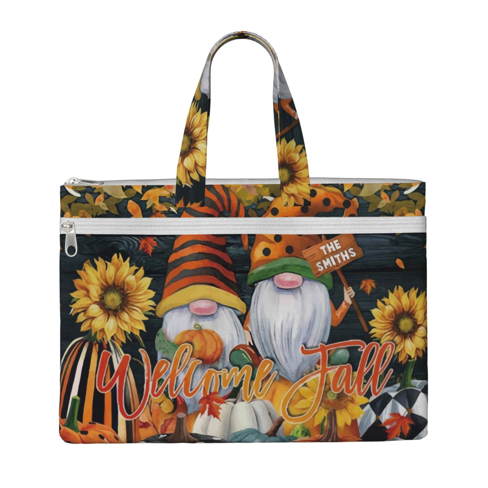 Cauagu Welcom Fall Pattern Canvas Tote File Bag, Zipper Tote Bag Business Briefcase Document Bag ...