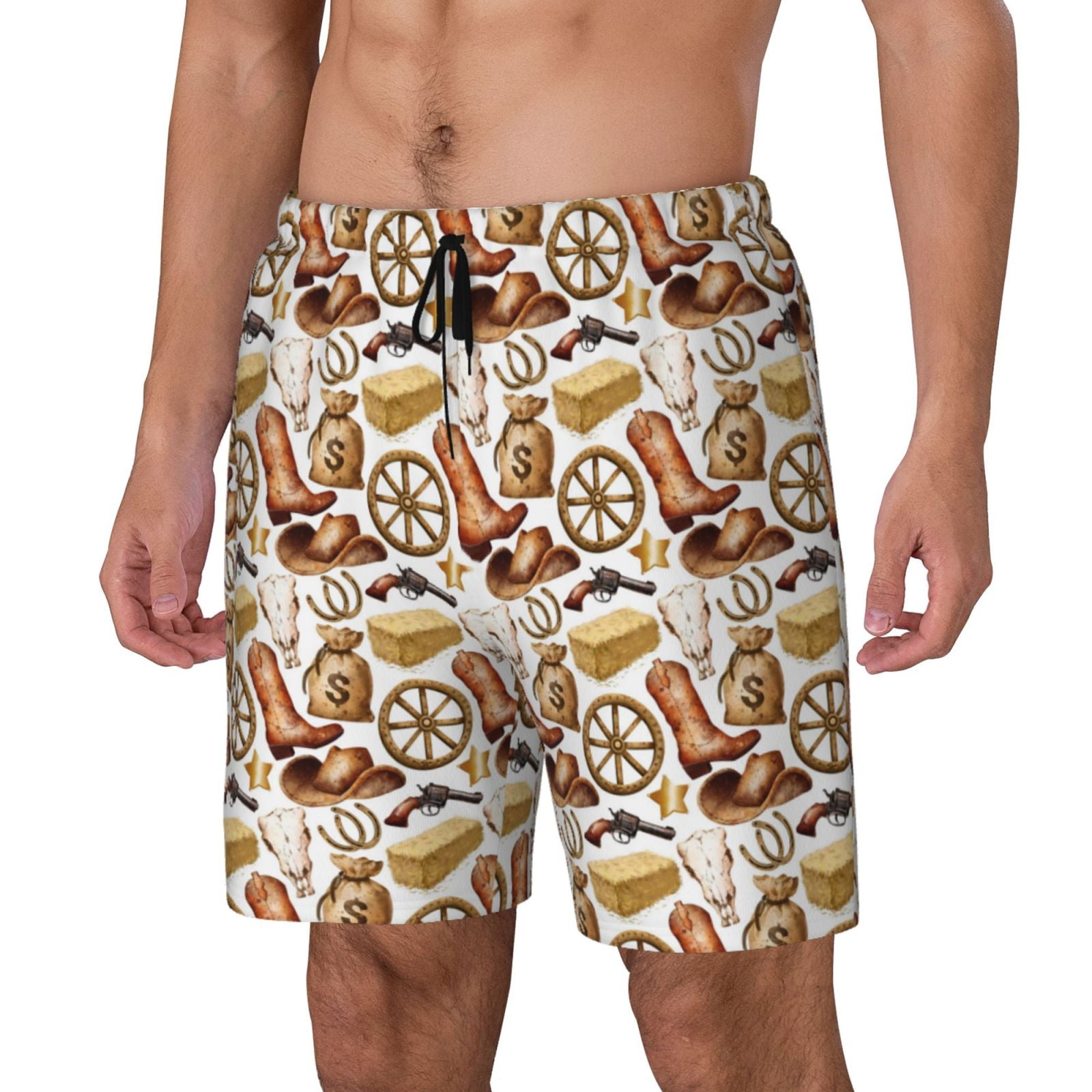 Cauagu Western Cowboy Print Mens Swim Trunks Quick Dry Board Shorts ...