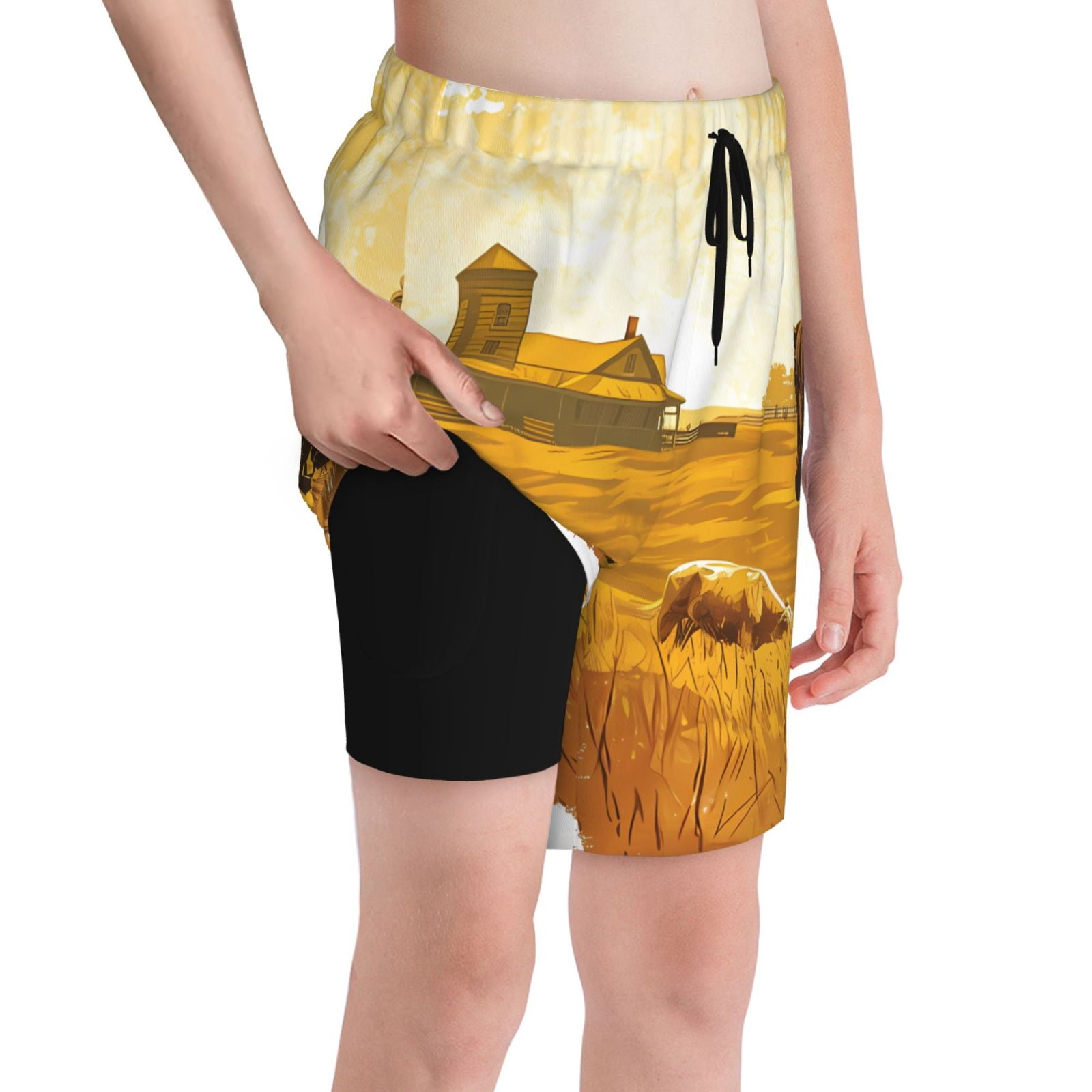 Cauagu Western Cowboy Ranch Print Swim Trunks for Men,Youth Boys Swim ...