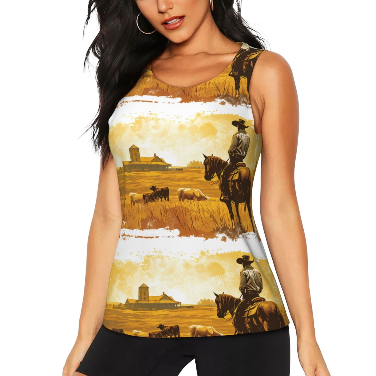 Cauagu Western Cowboy Ranch for Women's Workout Tank Tops Sleeveless ...