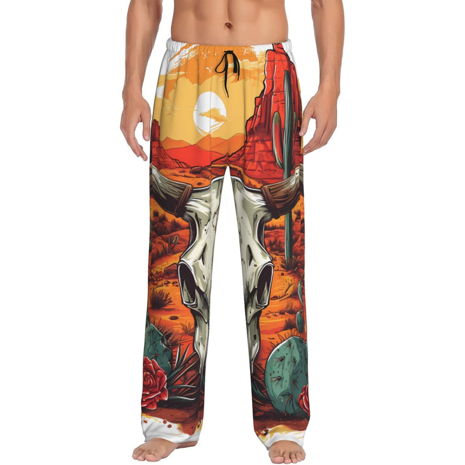 Cauagu Western Desert Cactus Ram Skull Mens Pajama Pants Sleep & Lounge ...