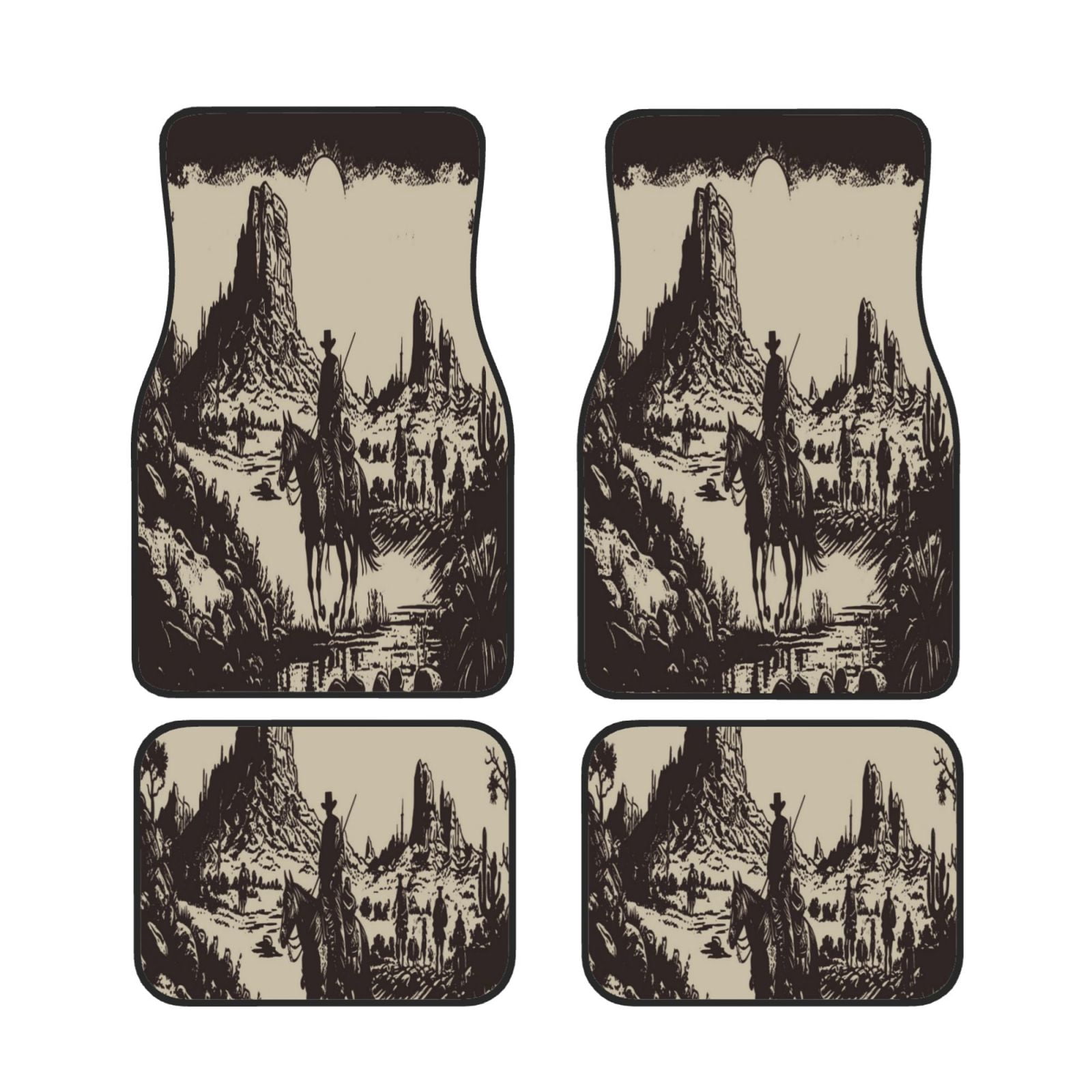Cauagu Western Desert Cowboy Pattern Car Floor Mat Set of 4,Car Carpet ...