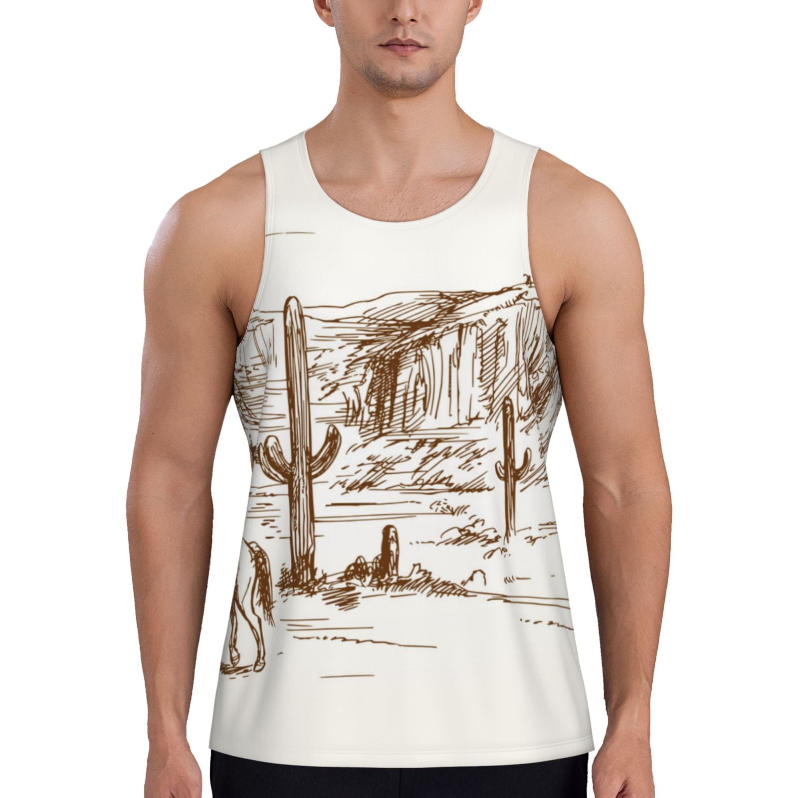 Cauagu Western Desert Cowboys Print Men's Sleeveless Muscle Shirts,Tank ...