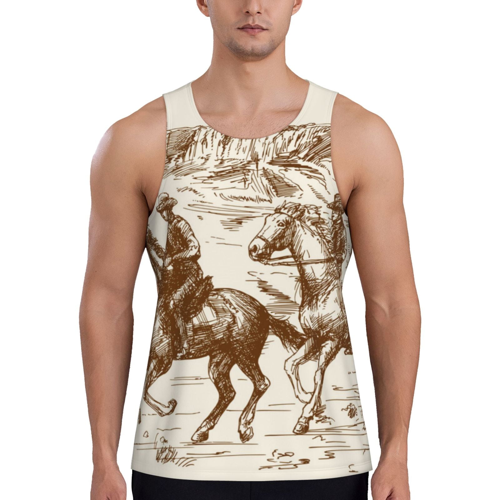 Cauagu Western Desert Cowboys1 Print Men's Sleeveless Muscle Shirts ...