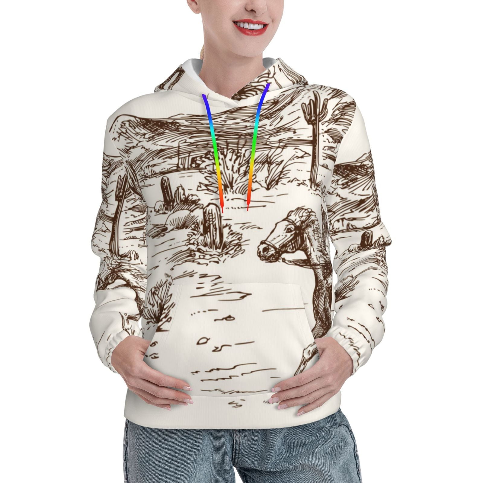 Cauagu Western Desert Cowboys3 for Women's Hooded Sweatshirts Pullover Hoodie for Women Fall ...