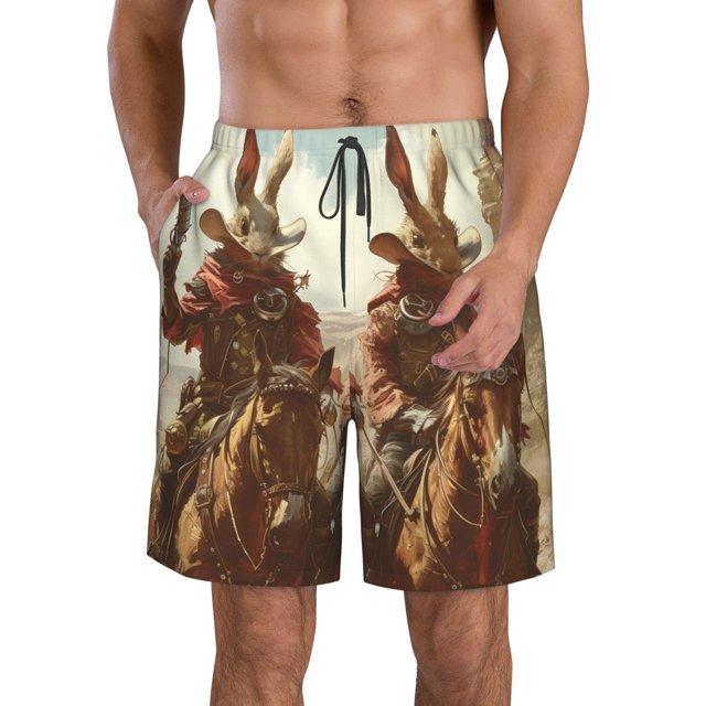 Cauagu Western Rabbit Cowboy Print Men's Swim Trunks,Hawaiian Bathing ...