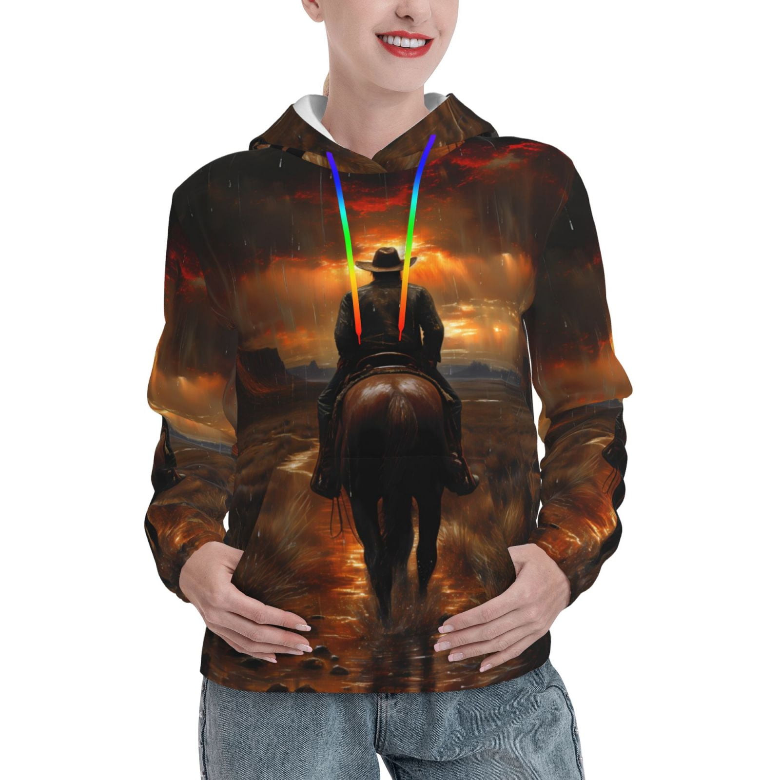 Cauagu Western Rainy Desert Cowboy for Women's Hooded Sweatshirts Pullover Hoodie for Women Fall ...