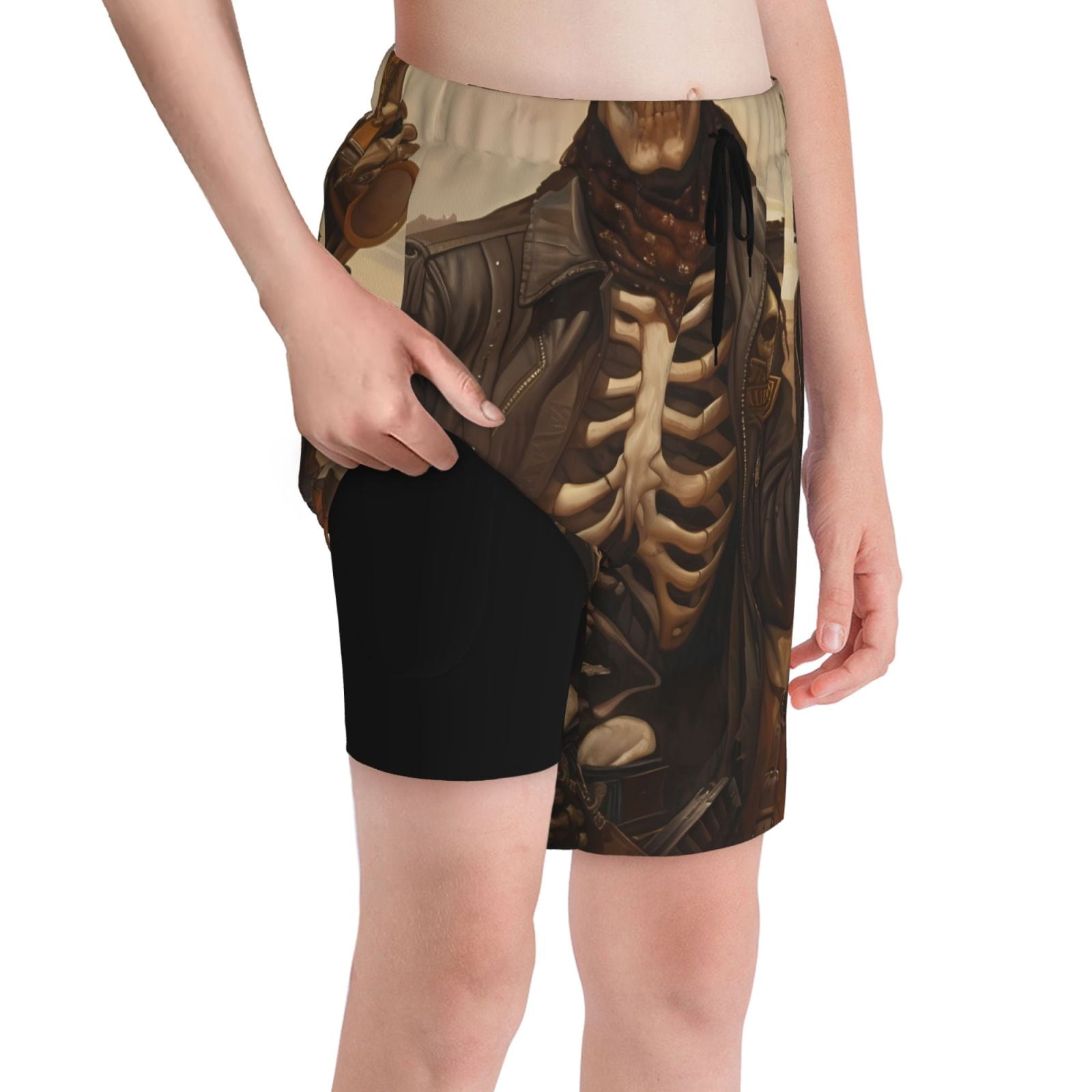 Cauagu Western Skull Cowboy Print Swim Trunks for Men,Youth Boys Swim ...