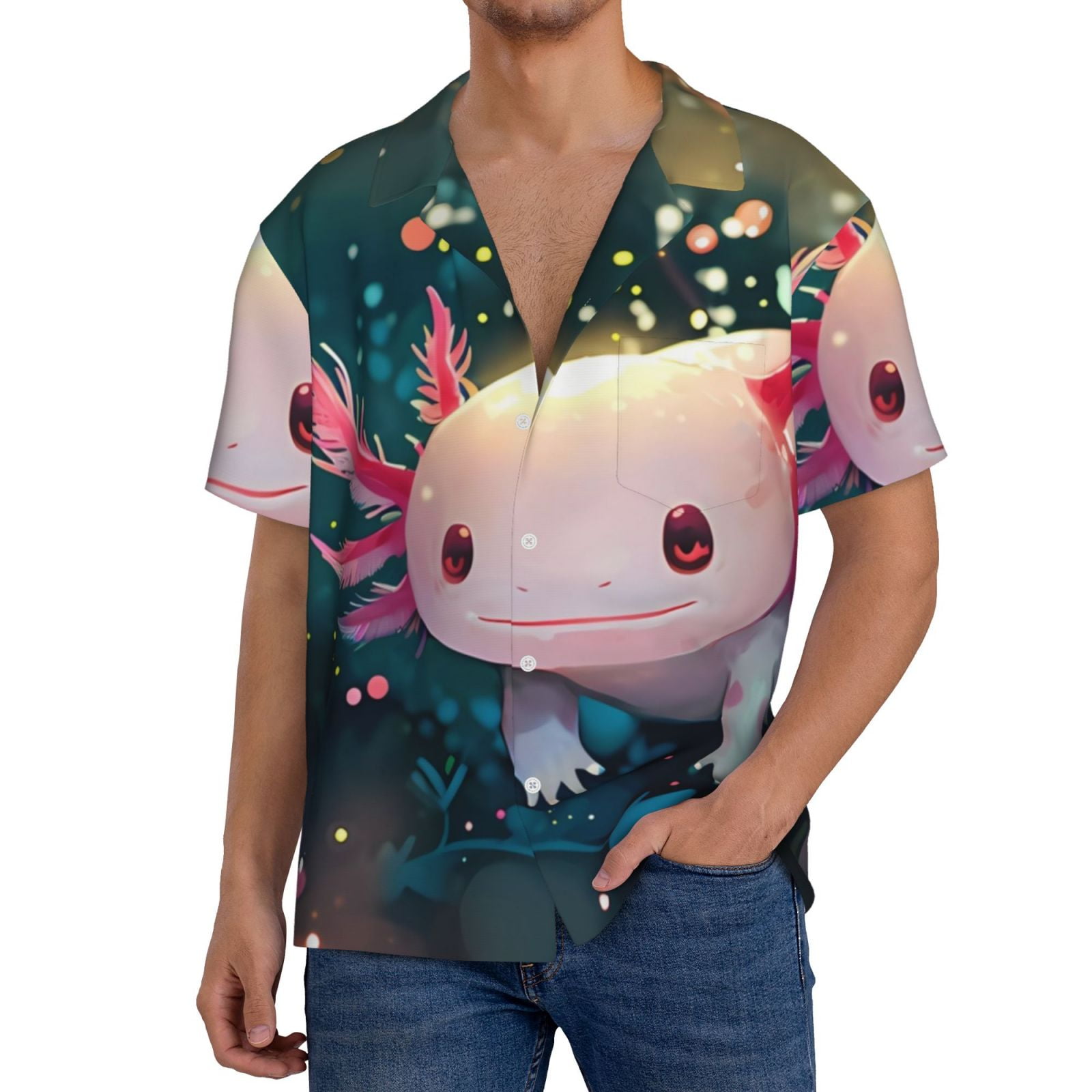 Cauagu Whimsical Axolotl Fantasy Men's Short Sleeve Button Down ...