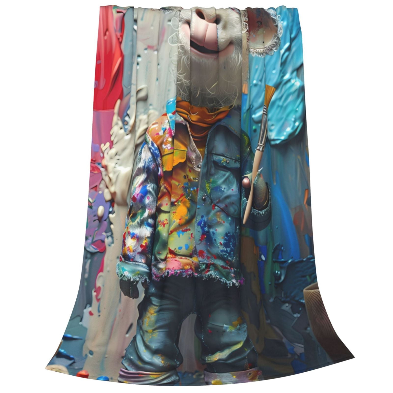 Cauagu Whimsical Goat Artist Pattern Flannel Bed Blankets,Fleece ...