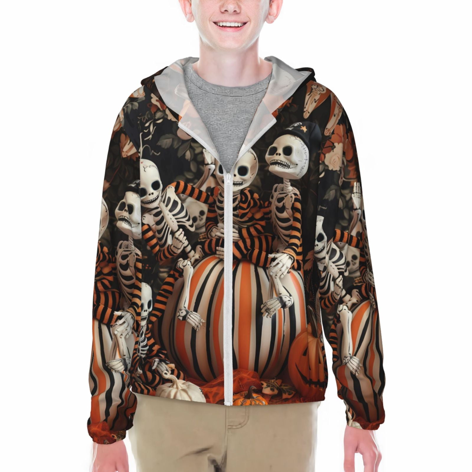 Cauagu Whimsical Halloween Skeletons Print Sun Protection Jacket for ...