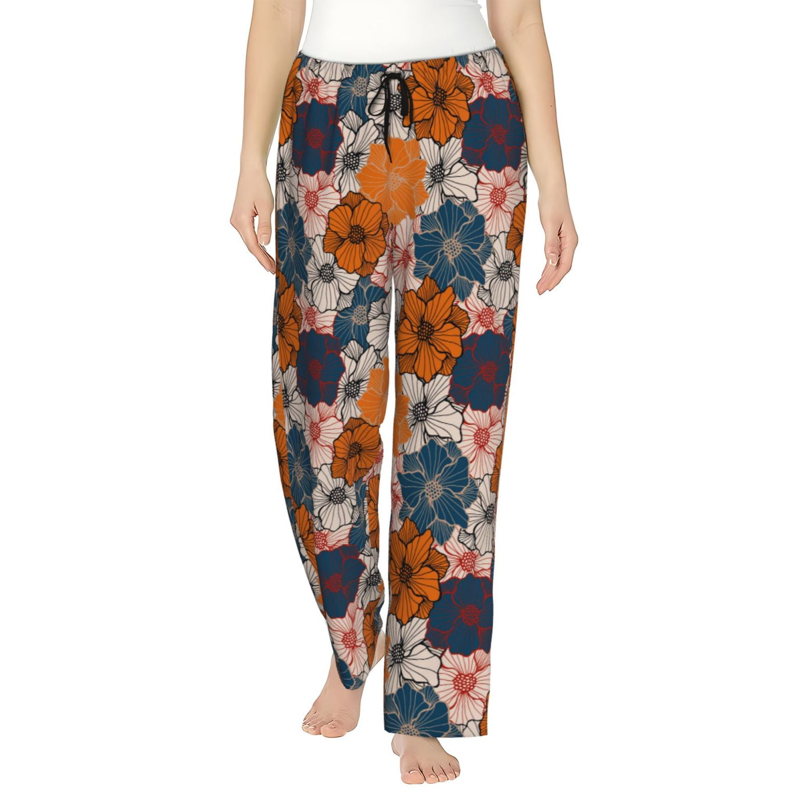 Cauagu Whimsical peony blossom Pajama Pants for Women Loose Fit Wide Leg Trouser Pants Casual ...