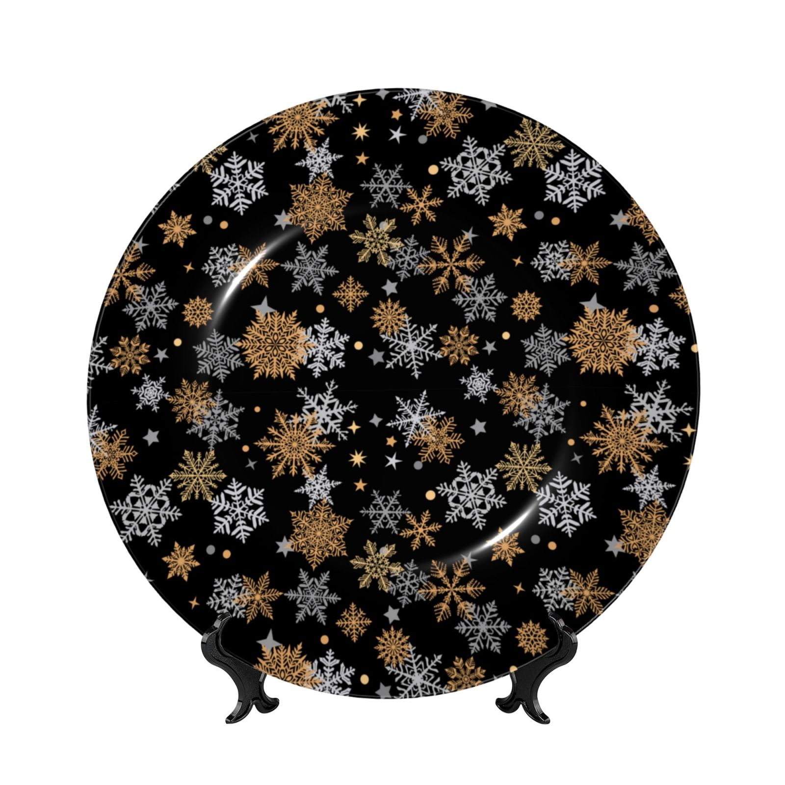 Cauagu White And Yellow Snowflakes Print Bone China Decorative Plate ...