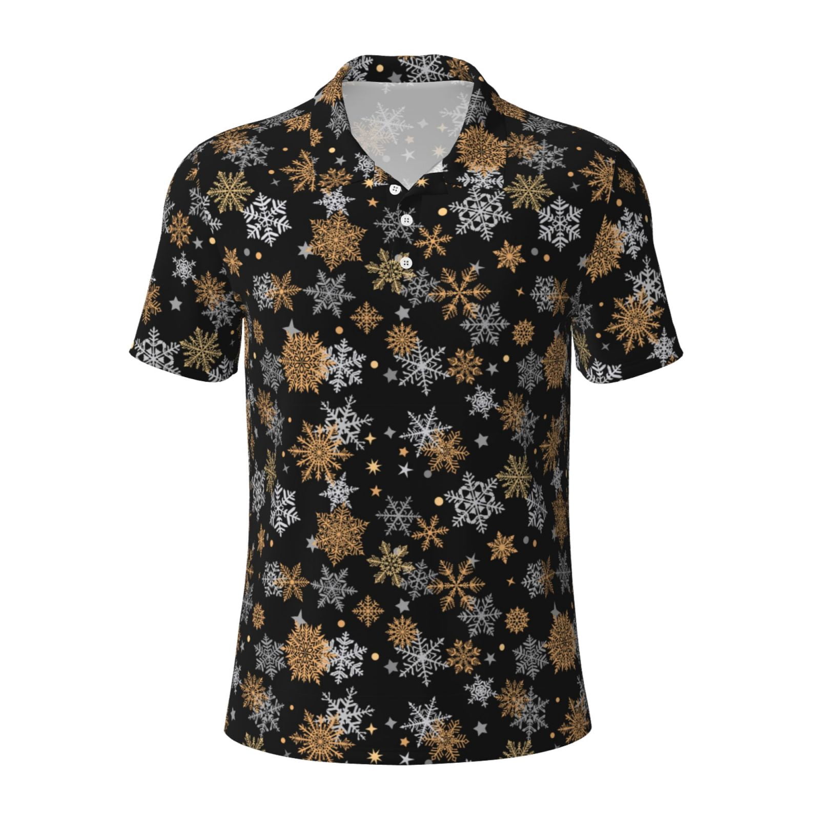 Cauagu White And Yellow Snowflakes Print Men's Polo Shirts, Short ...