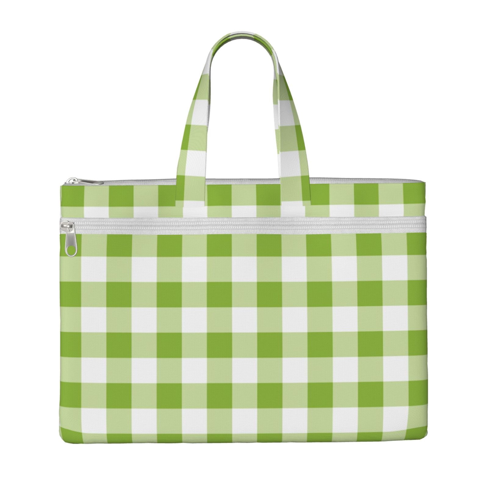 Cauagu White Green Plaid Pattern Canvas Tote File Bag, Zipper Tote Bag ...