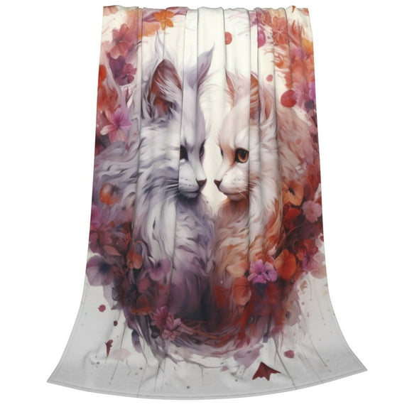 Cauagu White Red Cat Couple Pattern Flannel Bed Blankets,Fleece Blanket ...