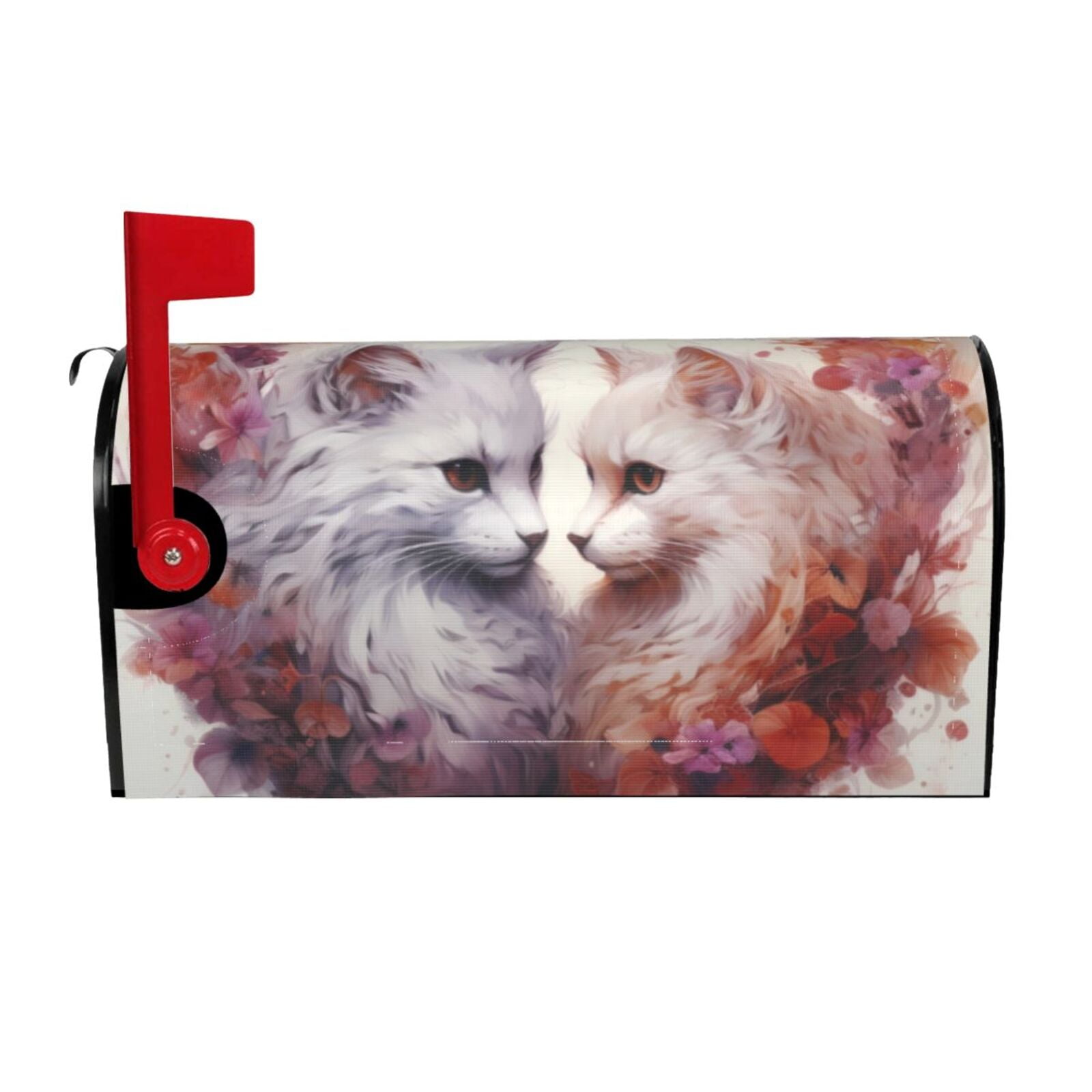 Cauagu White Red Cat Couple Pattern Magnetic Mailbox Covers, Mailbox ...
