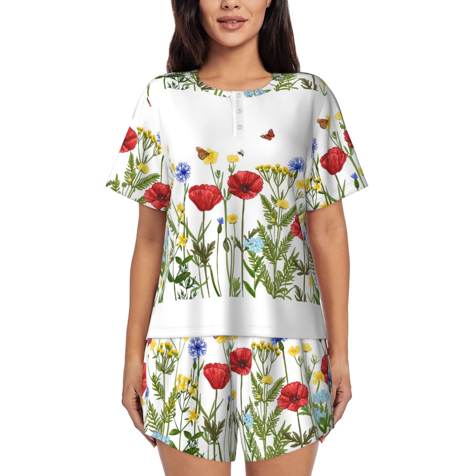 Cauagu Wild Herbs for Women's Round Neck Pajama Set,Short-Sleeved ...