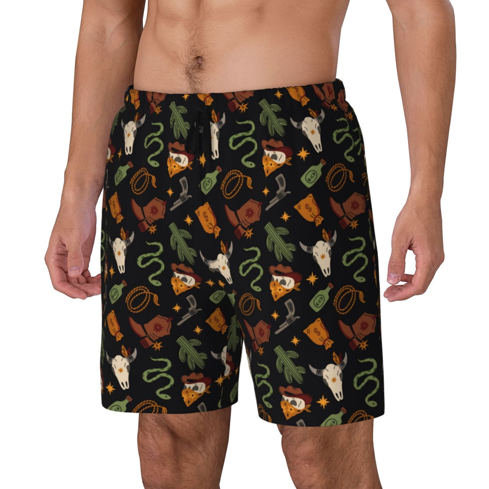 Cauagu Wild West Cowboy Print Mens Swim Trunks Quick Dry Board Shorts ...