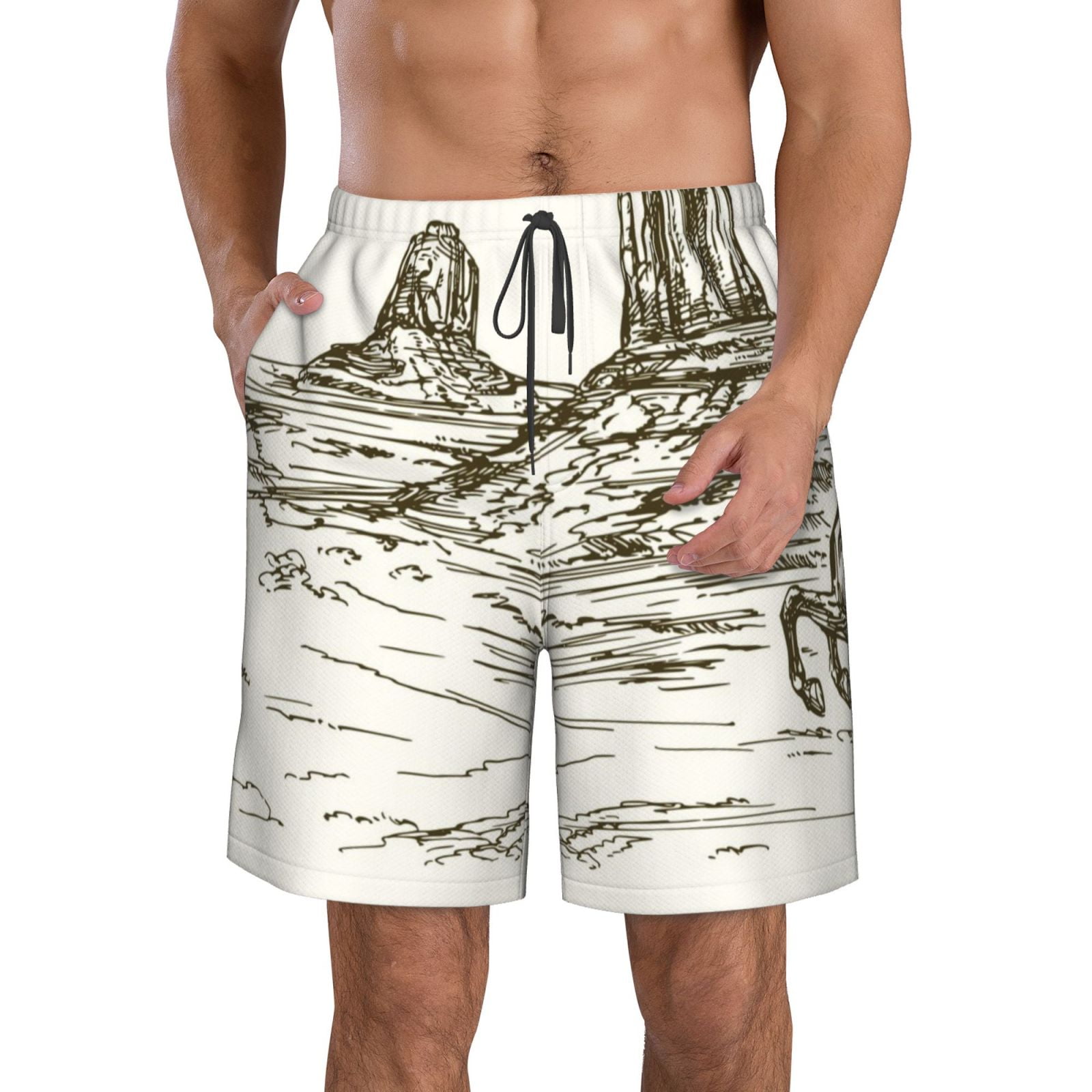 Cauagu Wild West Desert With Cowboy Print Men's Swim Trunks,Hawaiian ...
