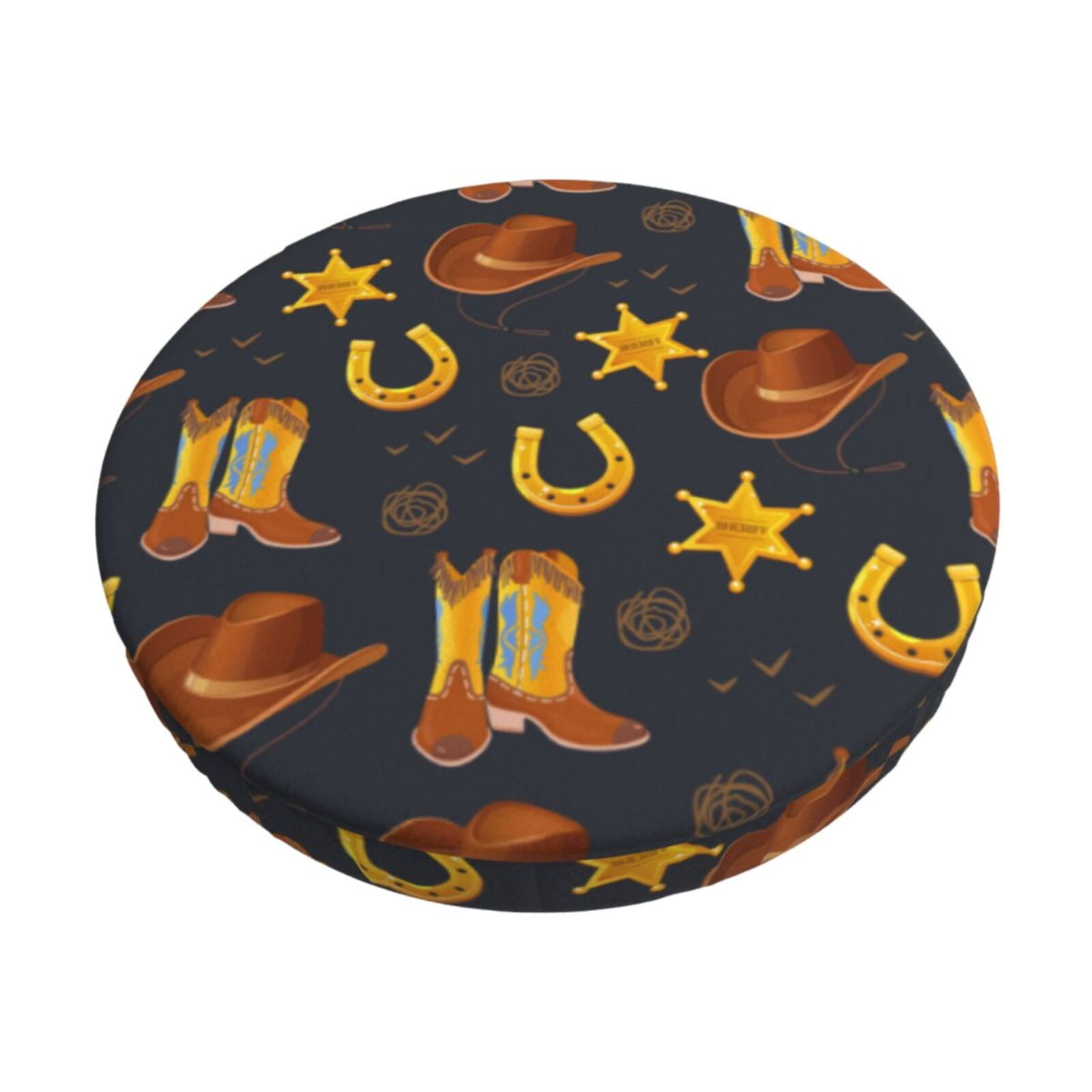 Cauagu Wild West Golden Horseshoe Print Round Stool Covers,Seat Cushion ...