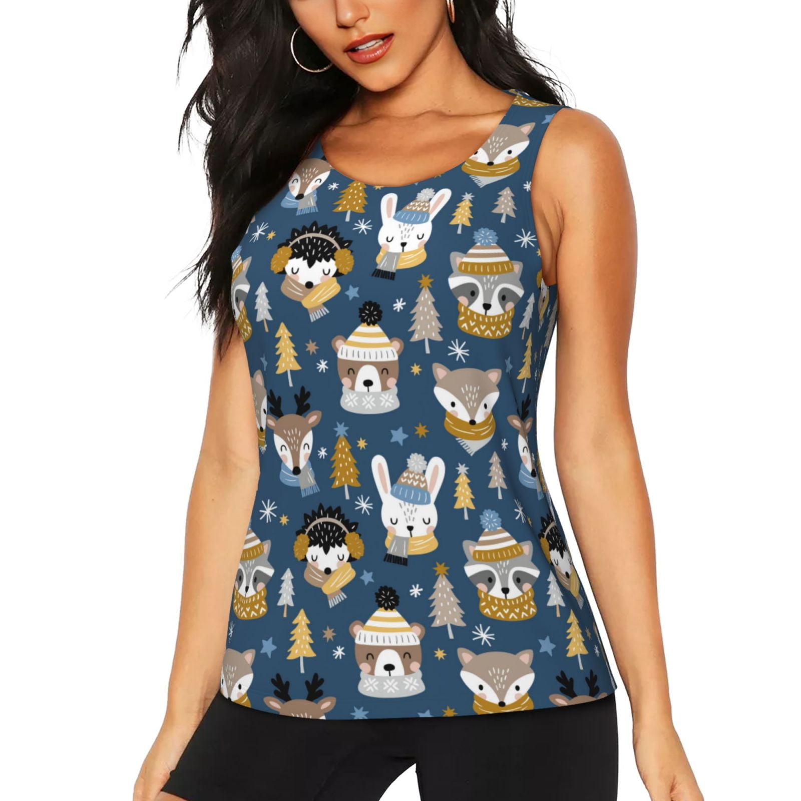 Cauagu Winter Animal Friends for Women's Workout Tank Tops Sleeveless ...