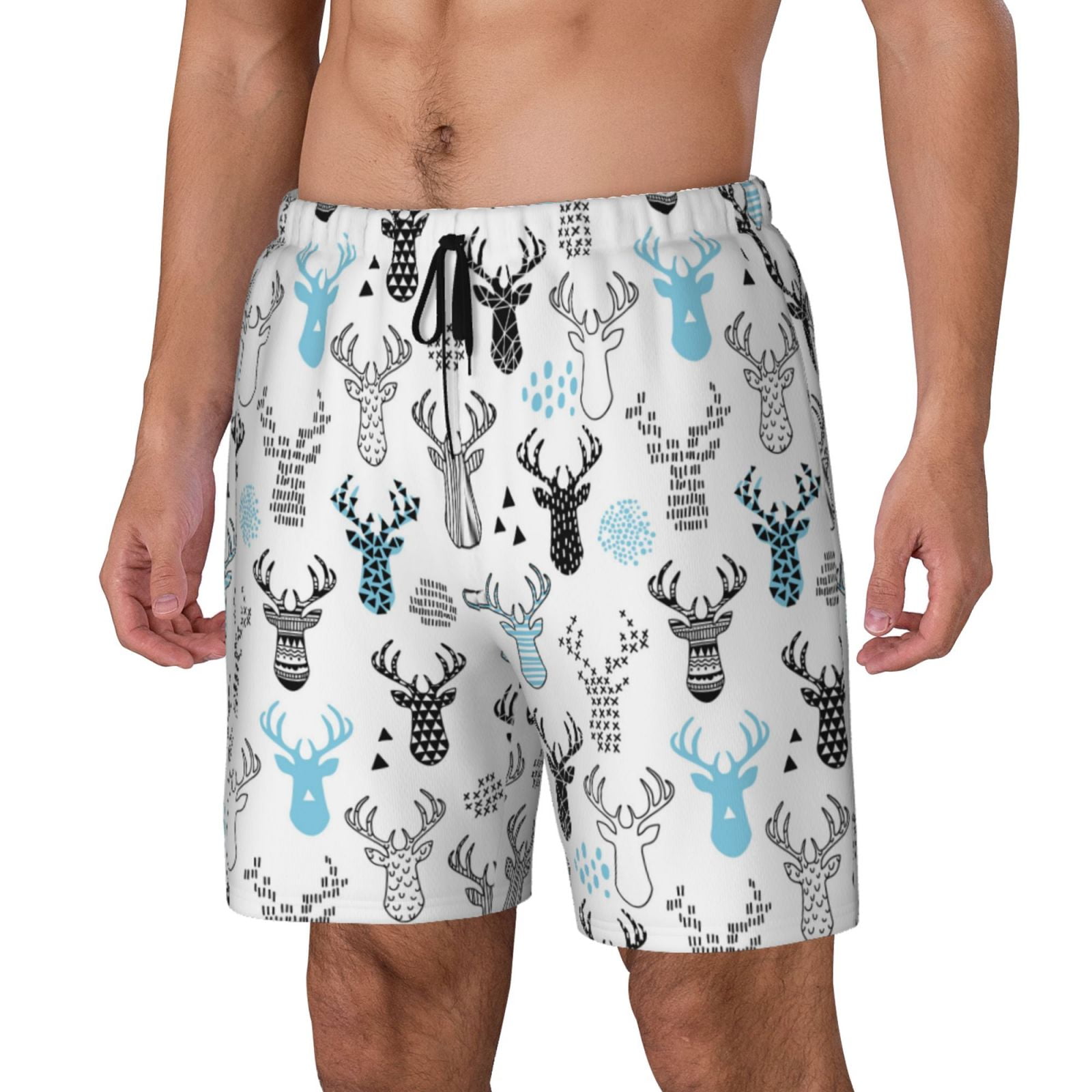 Cauagu Winter Art Blue and Black Moose Print Mens Swim Trunks Quick Dry ...