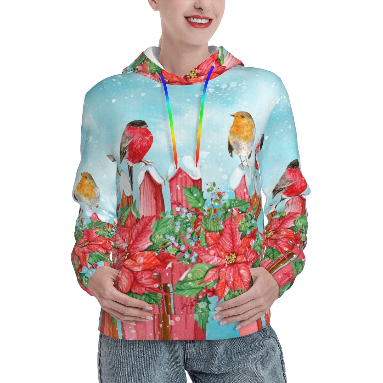 Cauagu Winter Birds on the Fence for Women's Hooded Sweatshirts Pullover Hoodie for Women Fall ...
