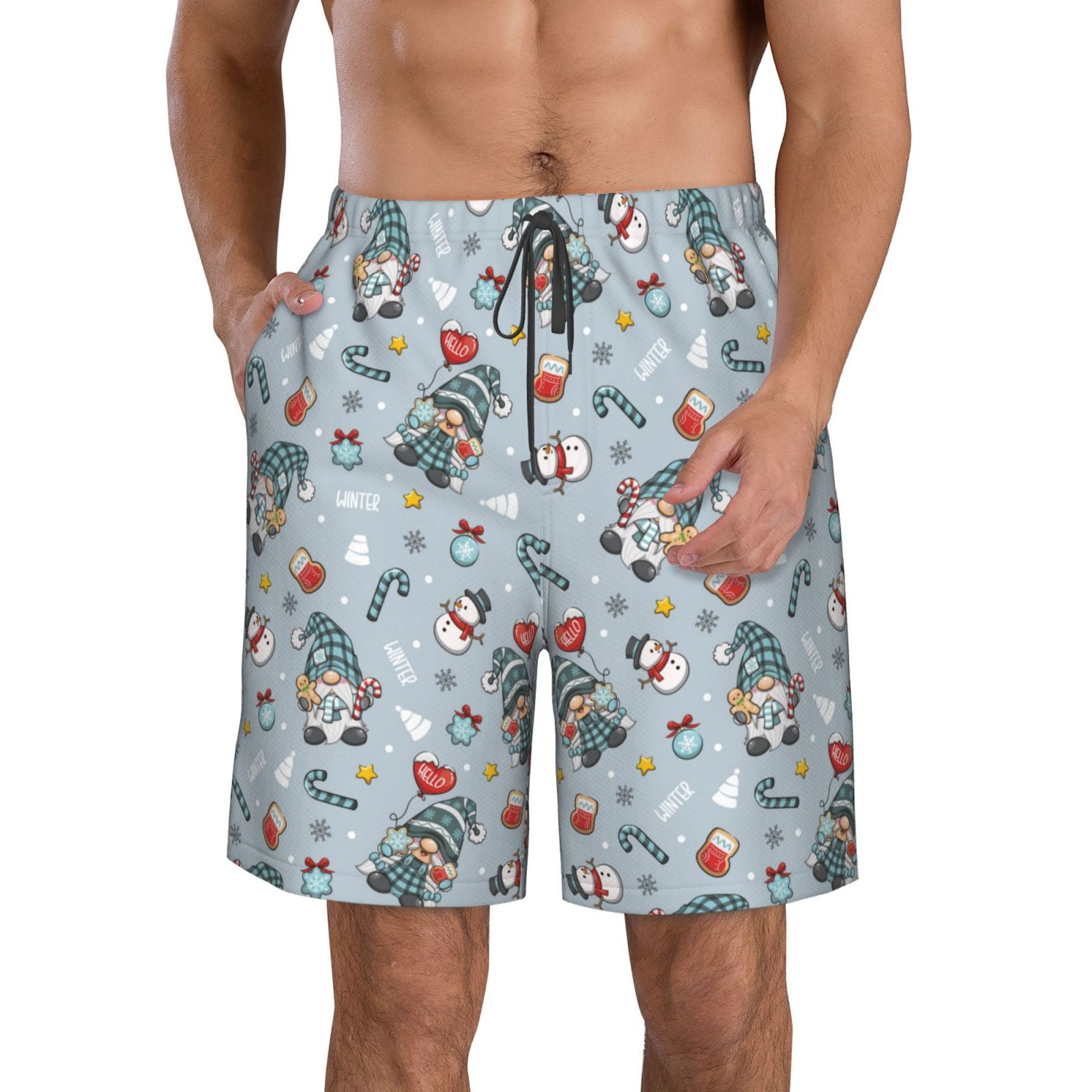 Cauagu Winter Gnome And Snowman Print Men's Swim Trunks,Hawaiian ...