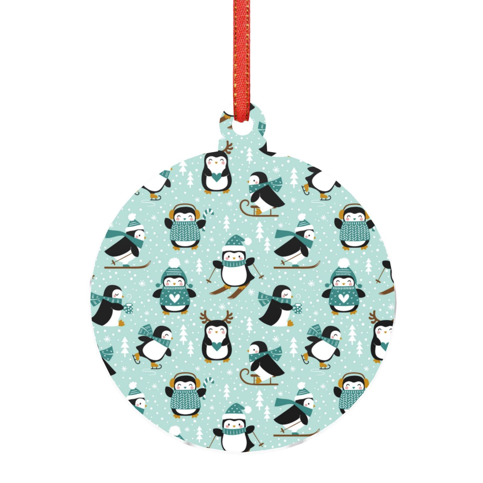 Cauagu Winter Skiing Penguin Pattern Acrylic Christmas Pendant,1-Pack ...