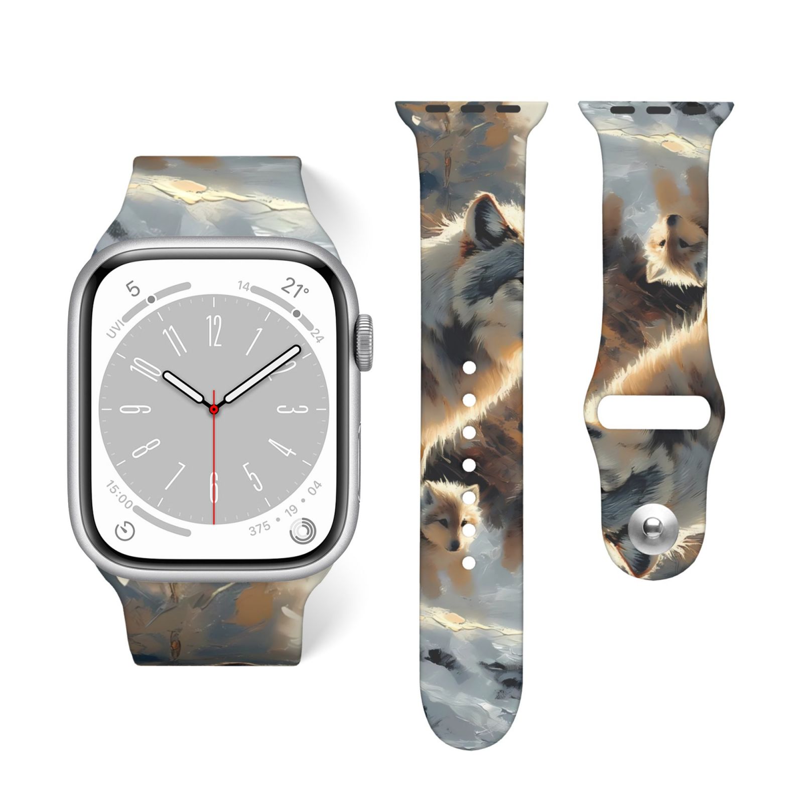 Cauagu Wolf Family Winter Wonderland Print Apple Watch Band Silicone ...