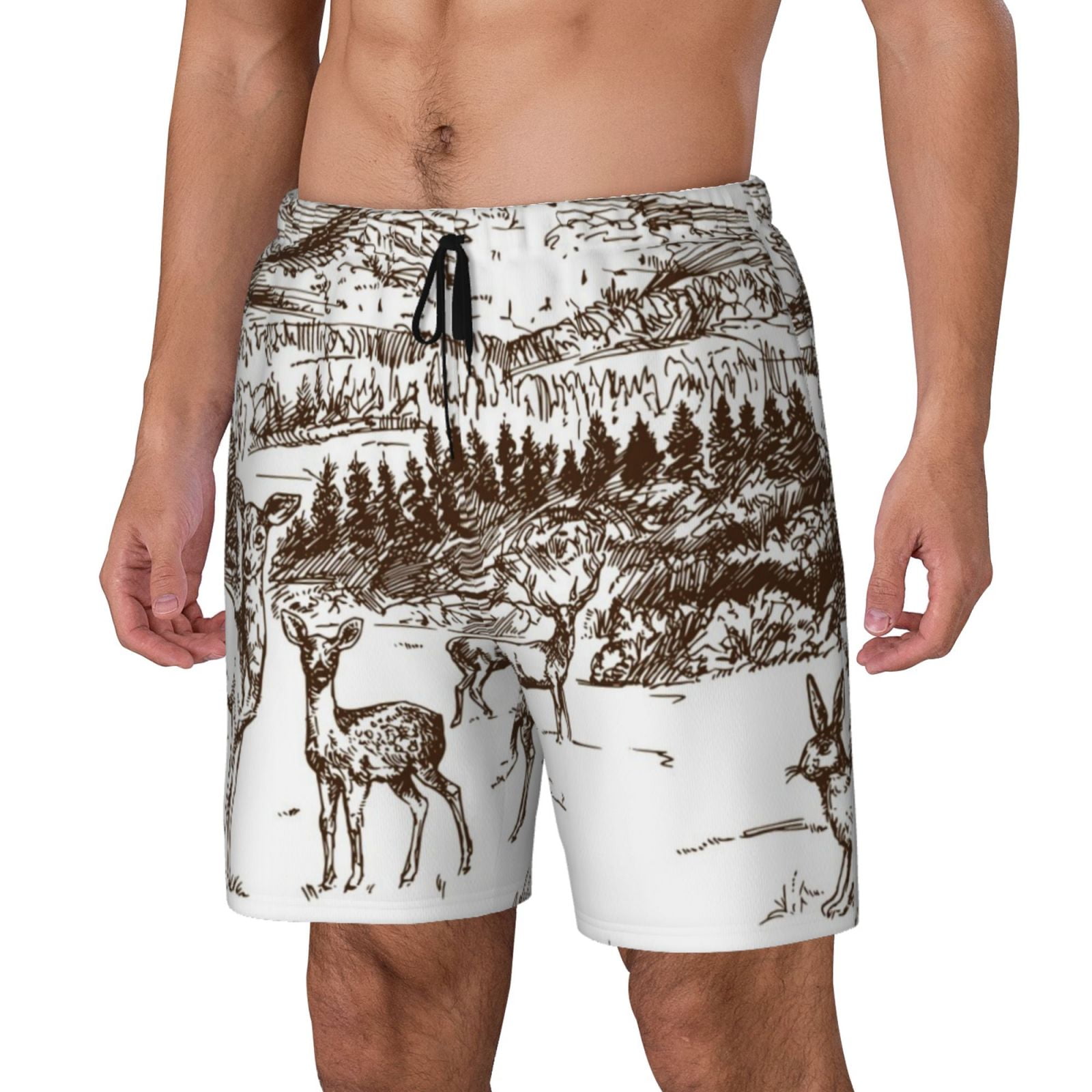 Cauagu Woodland Forest With Deers Print Mens Swim Trunks Quick Dry ...