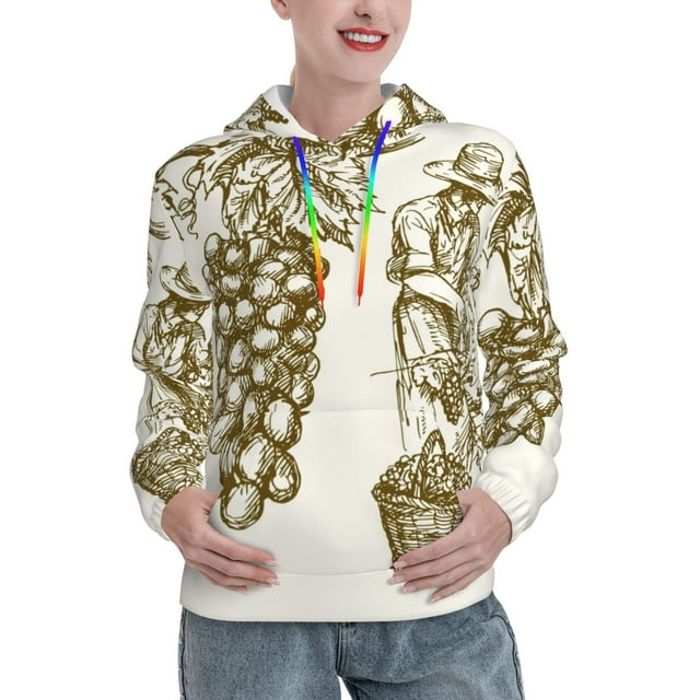 Cauagu Workers Cutting Grapes From Vineyard for Women's Hooded Sweatshirts Pullover Hoodie for ...