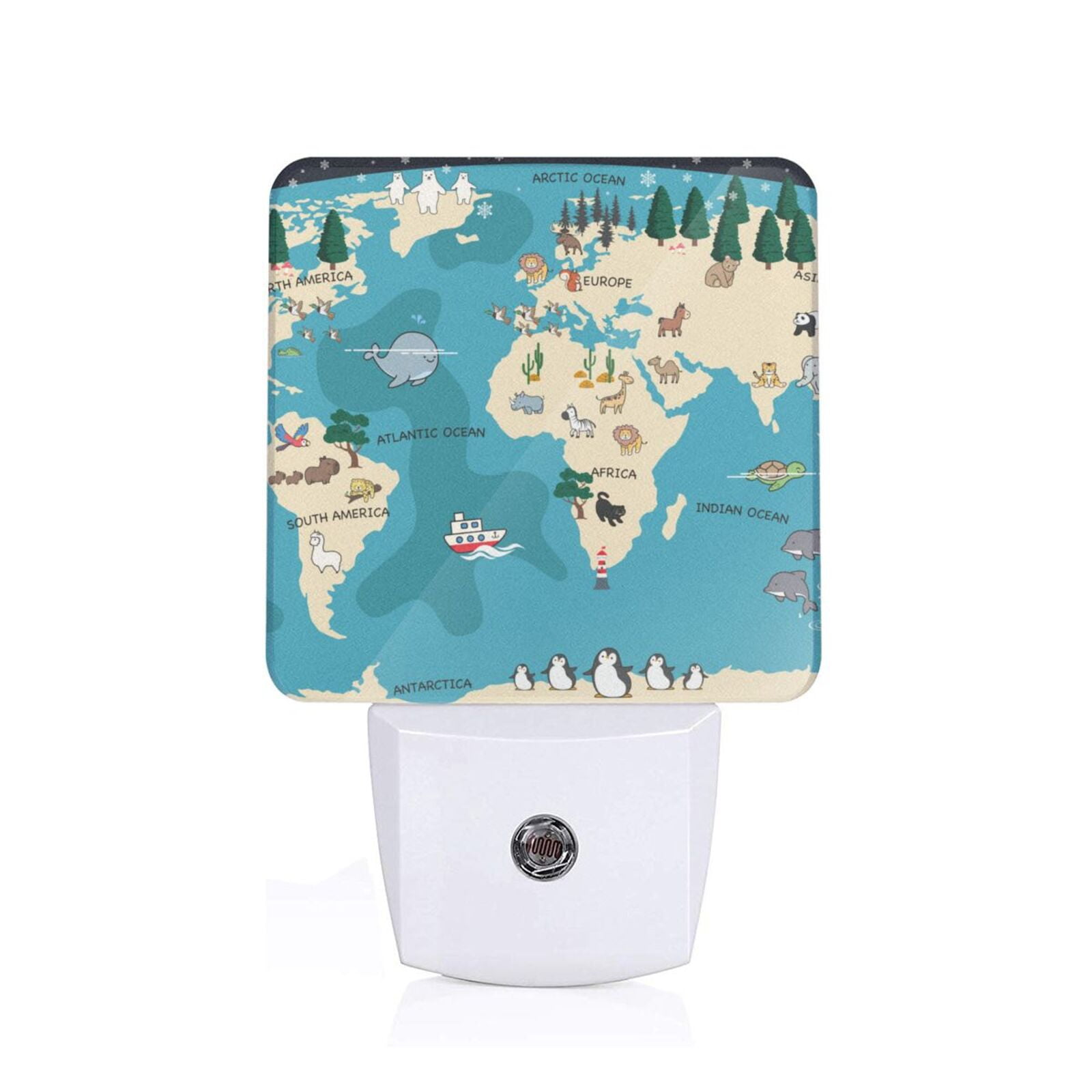 Cauagu World Map With Animal Print LED Nightlight,0.5W Night Lights ...