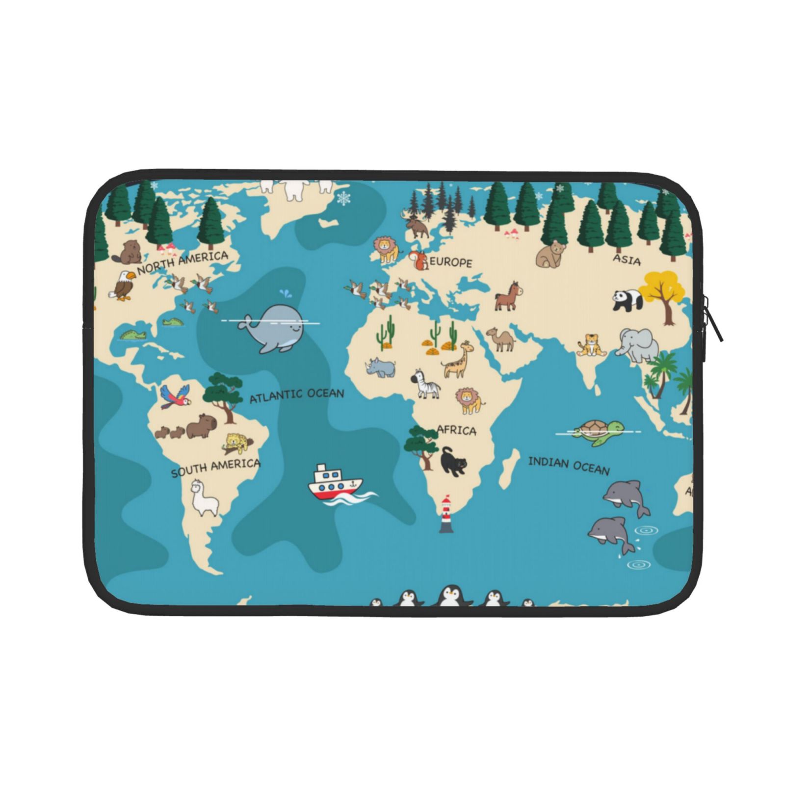 Cauagu World Map With Animal Print Laptop Sleeve Case, Laptop Cover ...