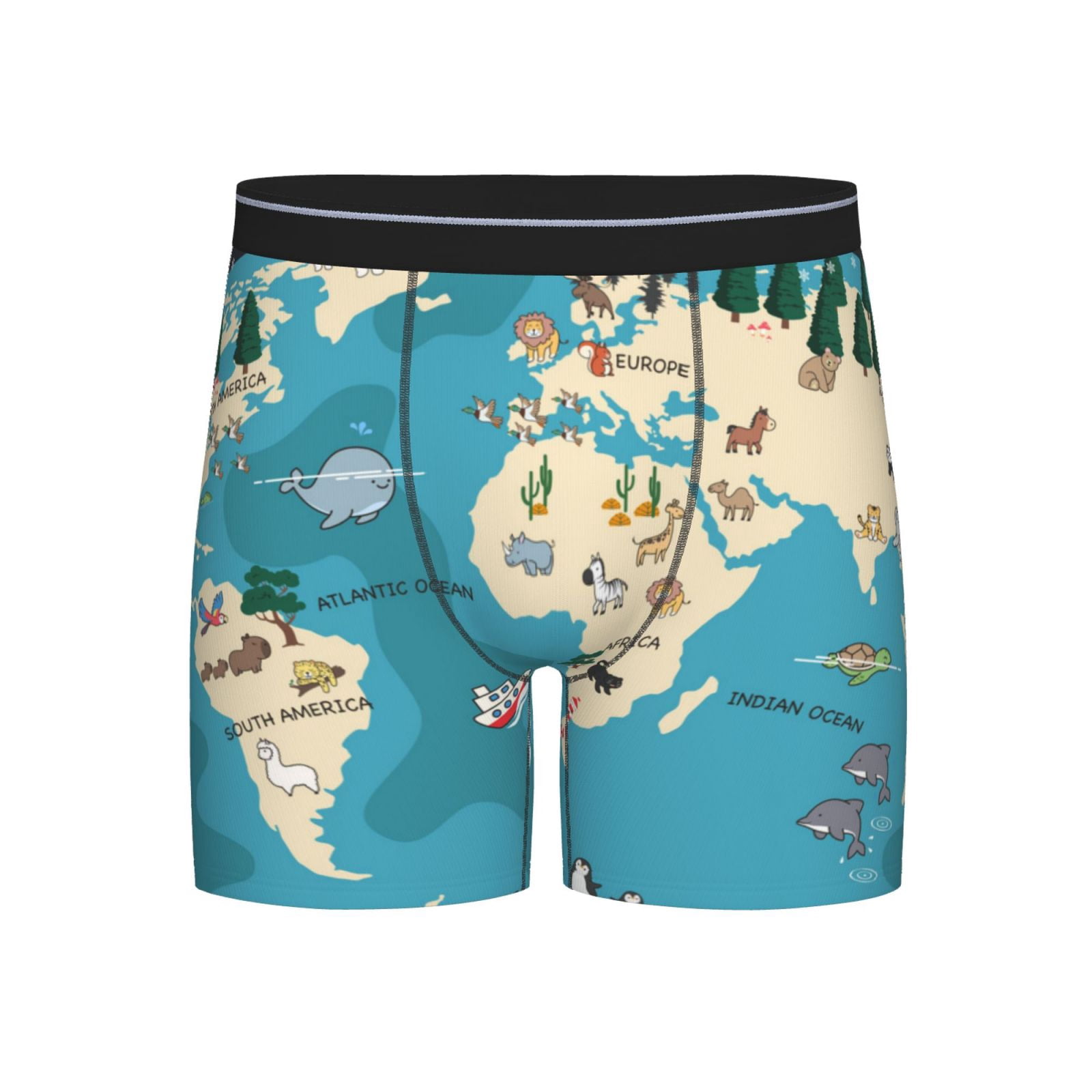 Cauagu World Map With Animal Print Men's Boxer Briefs, Funny & Cute ...