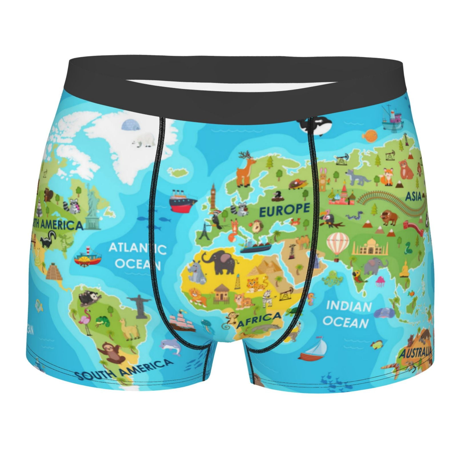 Cauagu World Map With Animals Landmarks Print Boxer Briefs for Men ...