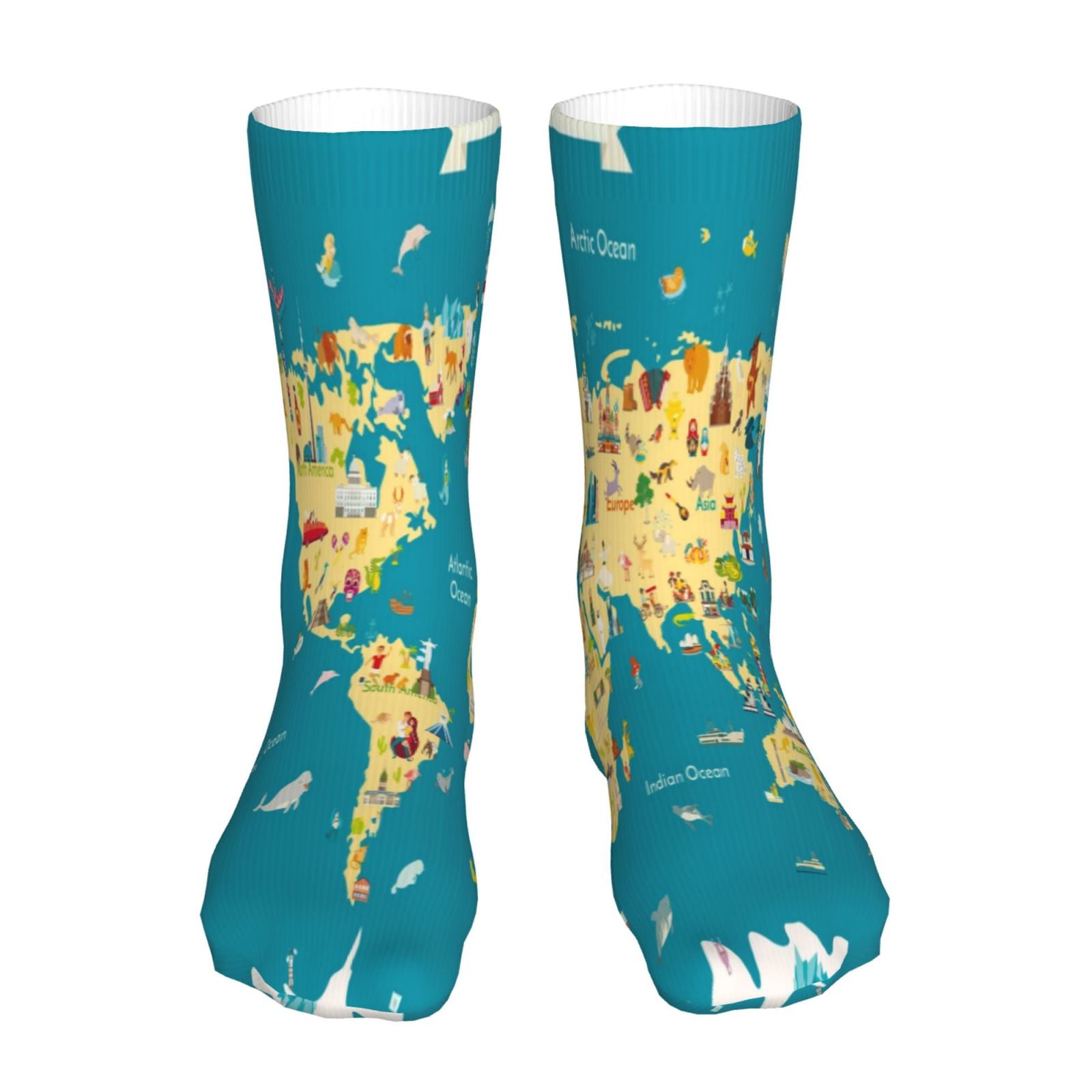 Cauagu World Map With Landmarks Pattern Fun Novelty Crew Socks,Casual ...