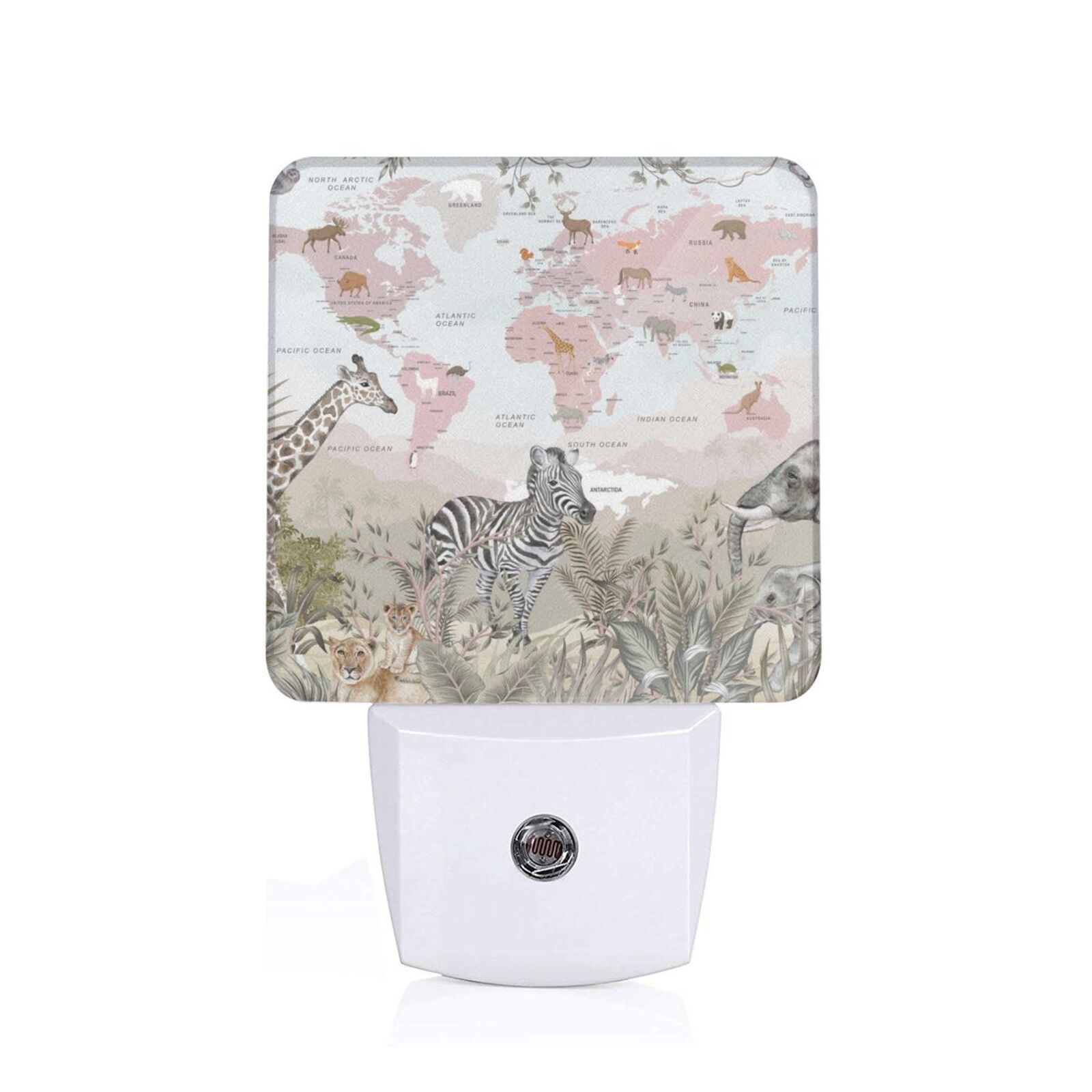 Cauagu World Map With Safari Animals Print LED Nightlight,0.5W Night ...