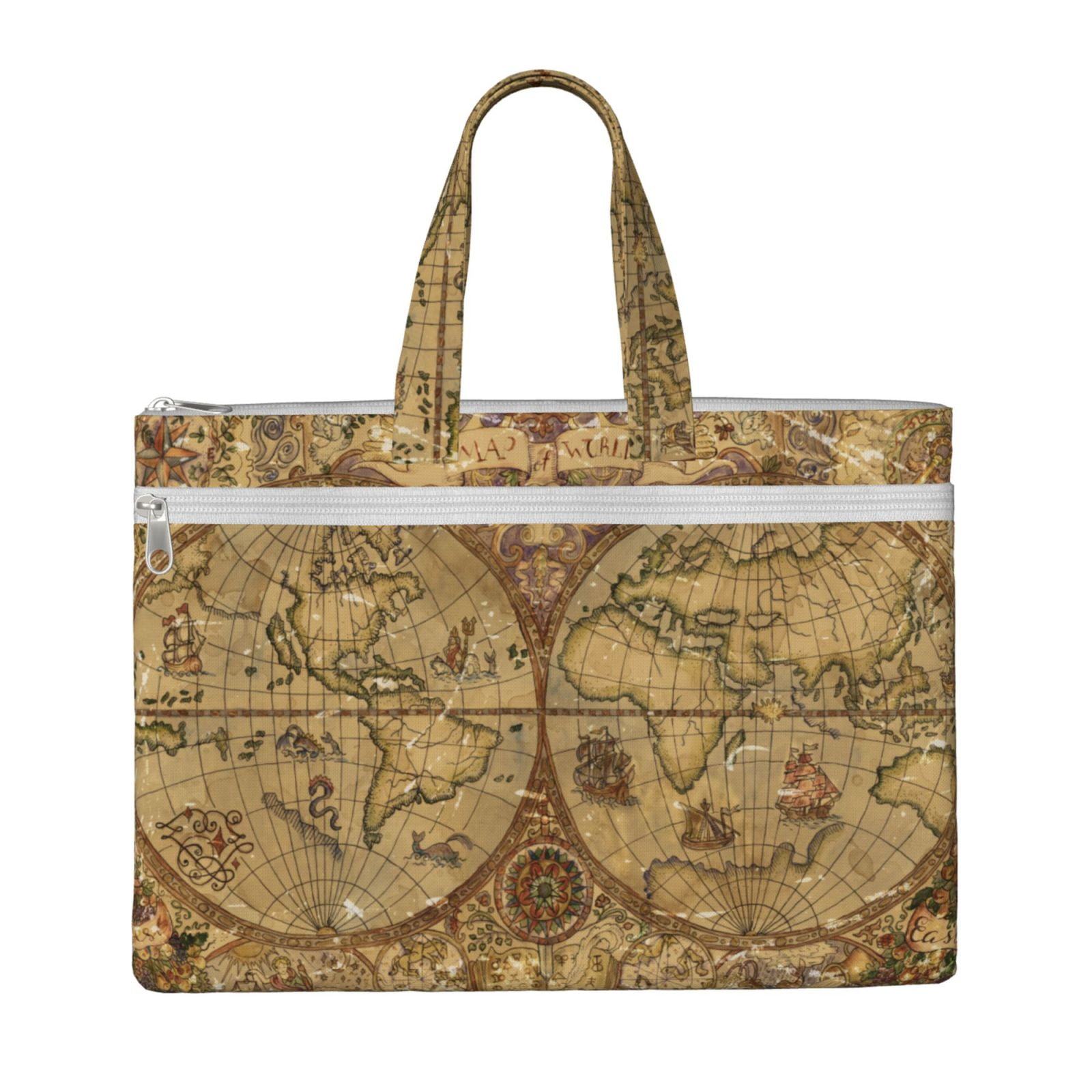 Cauagu World Map1 Pattern Canvas Tote File Bag, Zipper Tote Bag Business Briefcase Document Bag ...