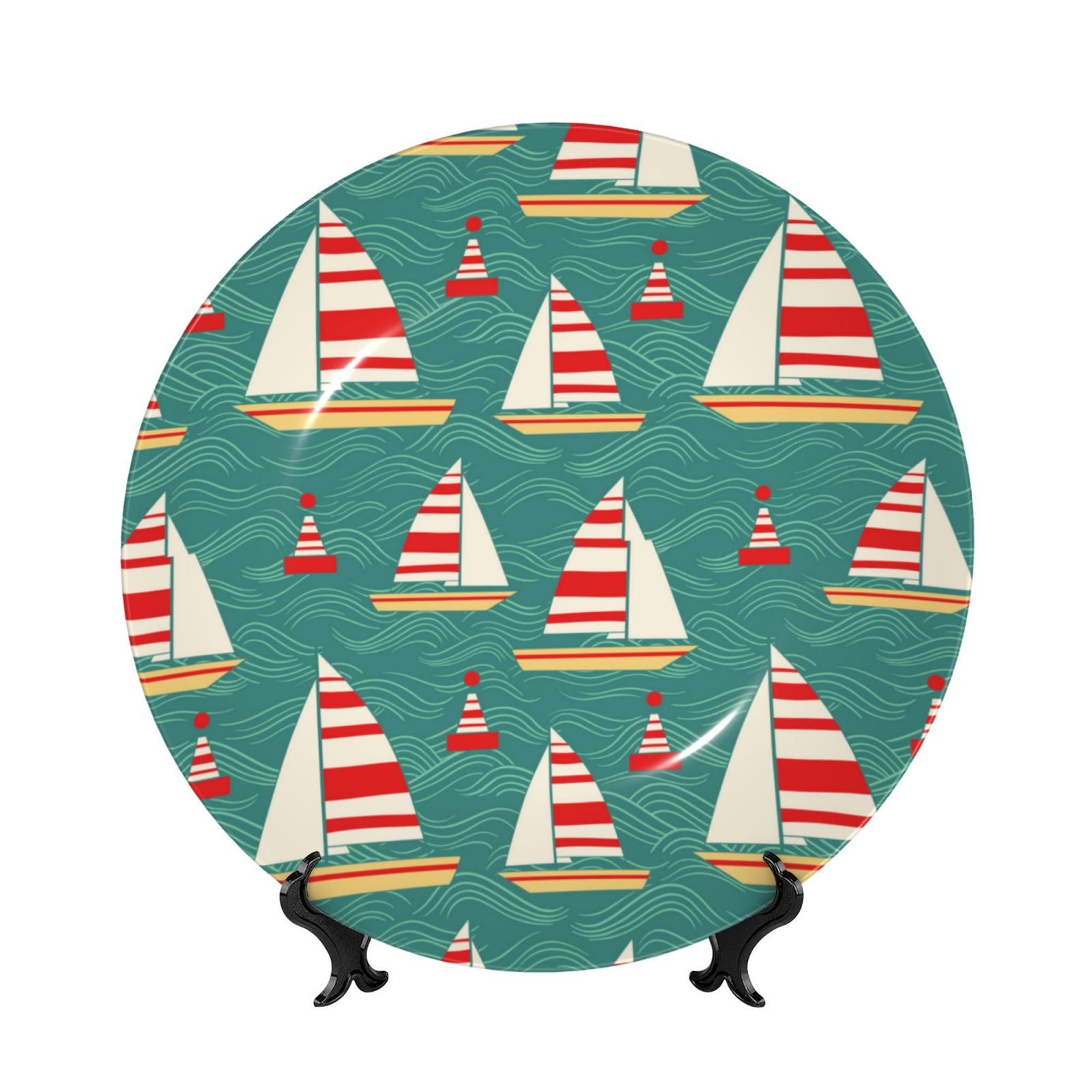 Cauagu Yachts And Buoys Print Bone China Decorative Plate, Wall Mount ...