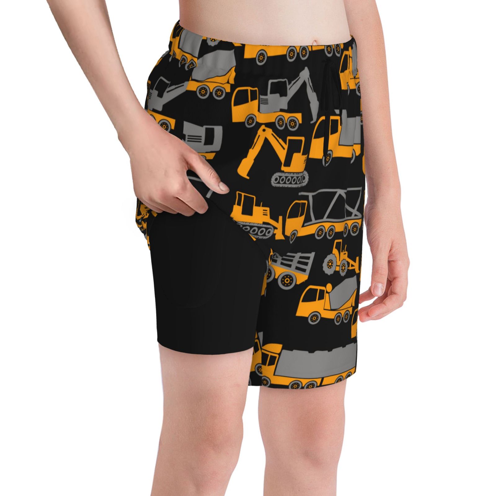 Cauagu Yellow Excavator Print Swim Trunks for Men,Youth Boys Swim ...