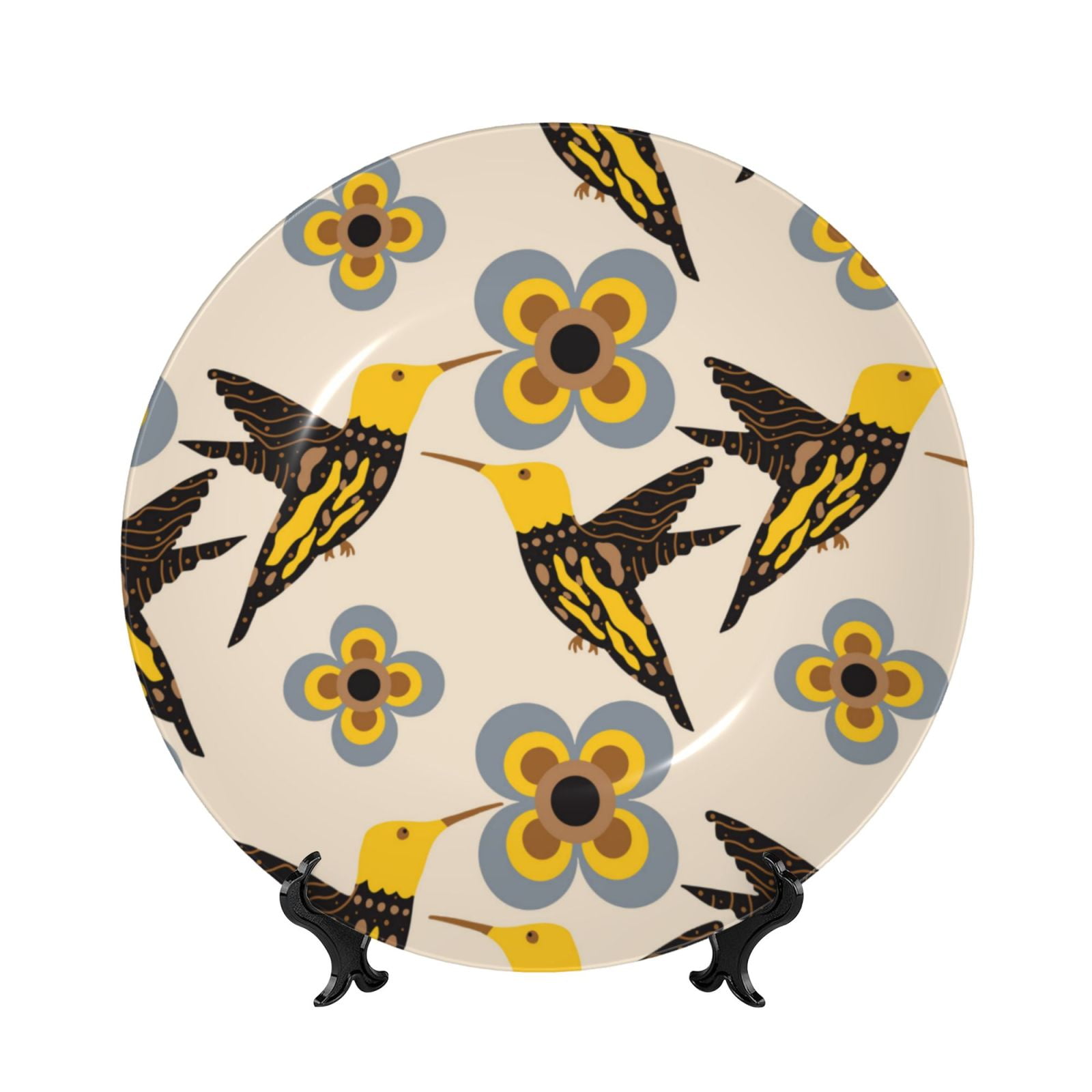 Cauagu Yellow Flowers Hummingbird Print Bone China Decorative Plate ...