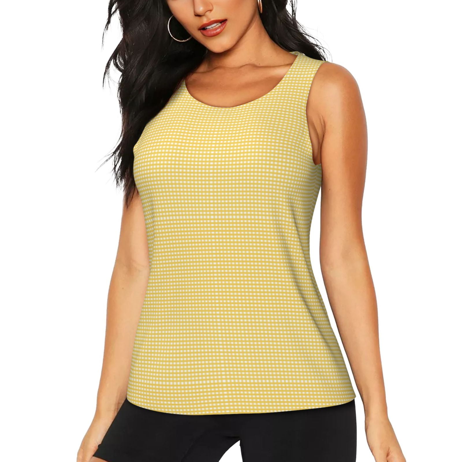 Cauagu Yellow Gingham for Women's Workout Tank Tops Sleeveless Running ...