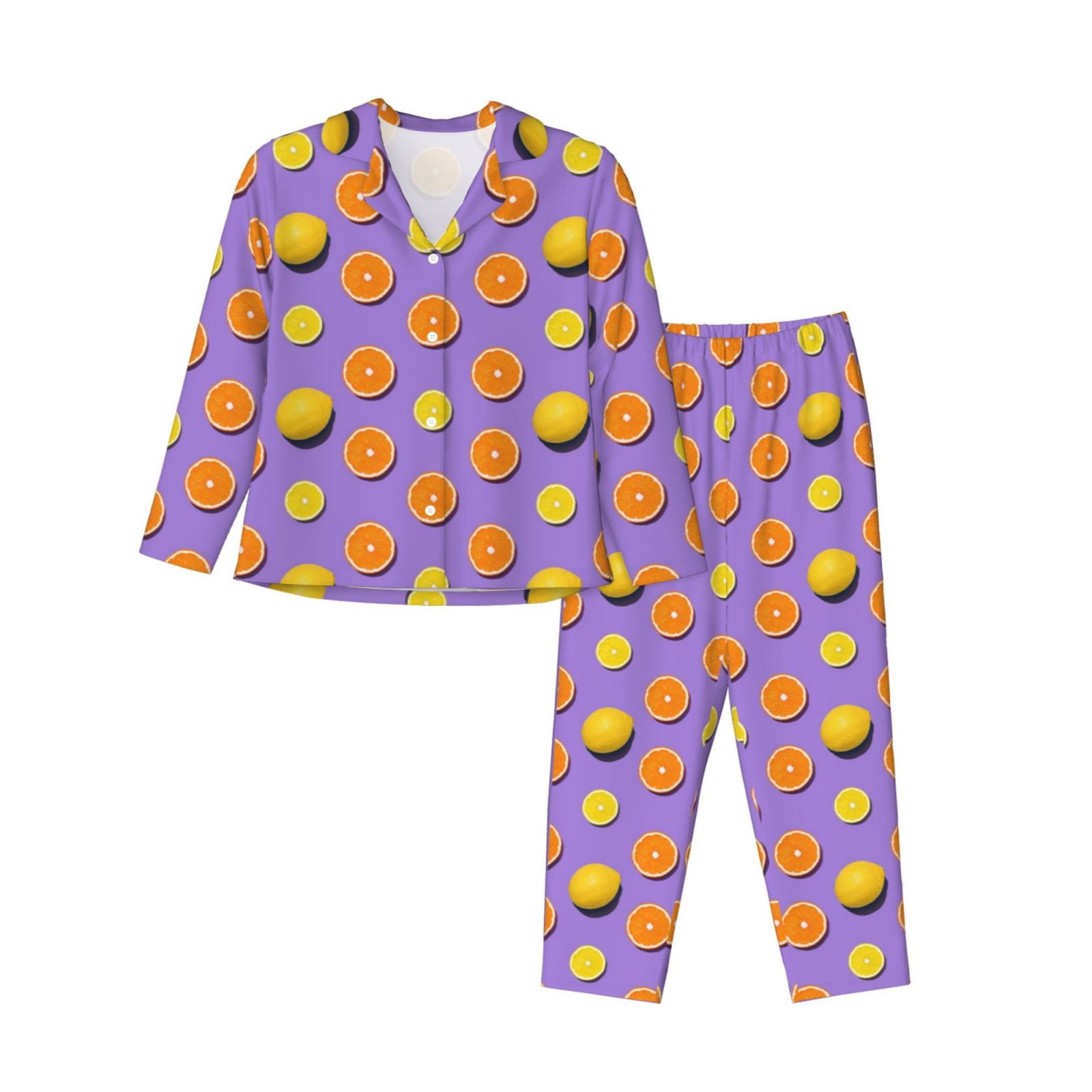 Cauagu Yellow Lemon And Orange Print Women's Long-Sleeve Pajamas Set ...
